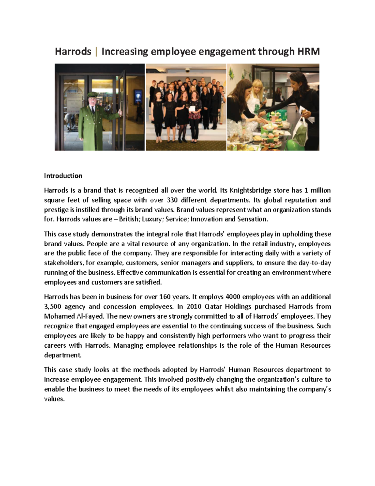 HRM Case Study: Enhancing Employee Engagement at Harrods - Studocu