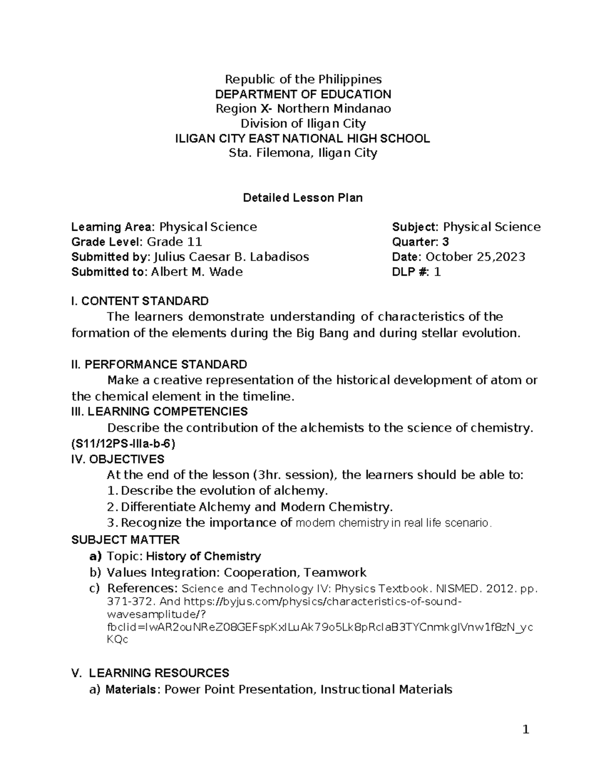 Lesson Plan (Foundation of Chemistry) - Republic of the Philippines ...