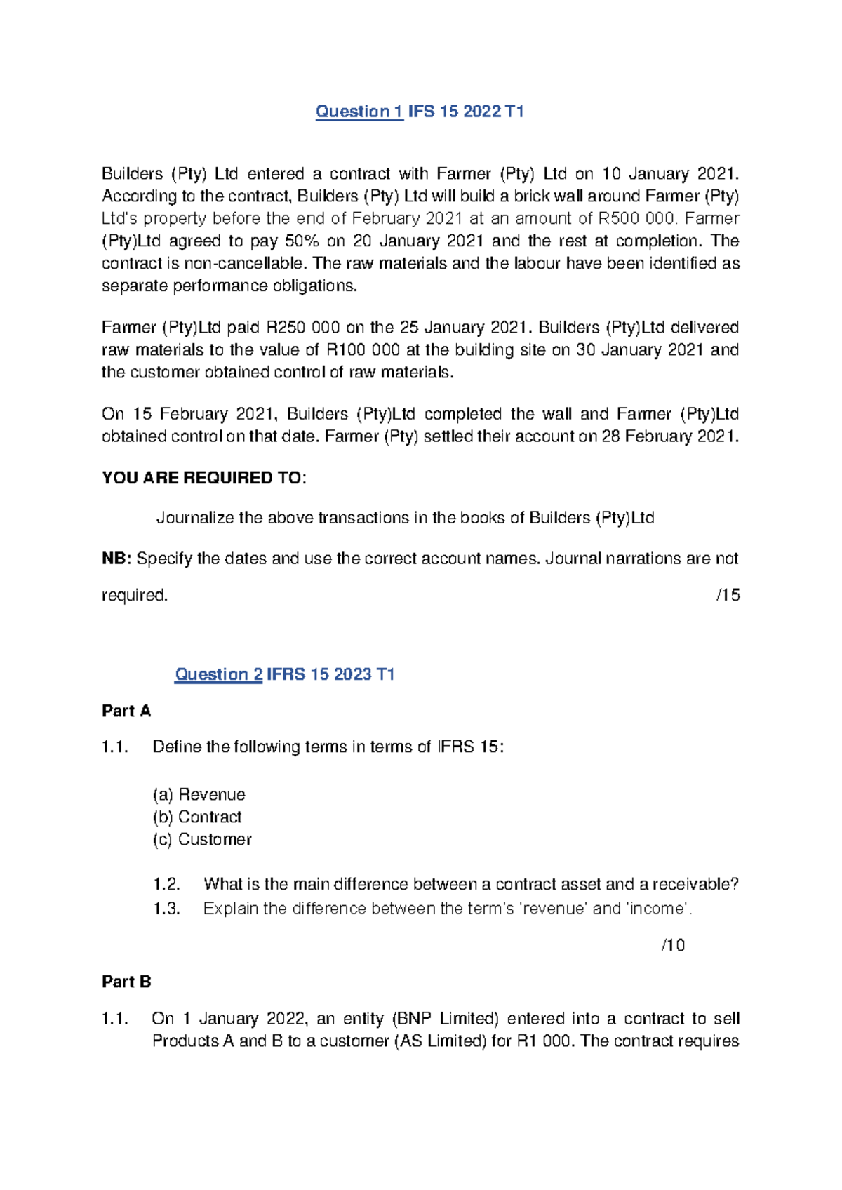 IFRS 15 2025 Q - Comprehensive Journal Entries & Analysis - Studocu
