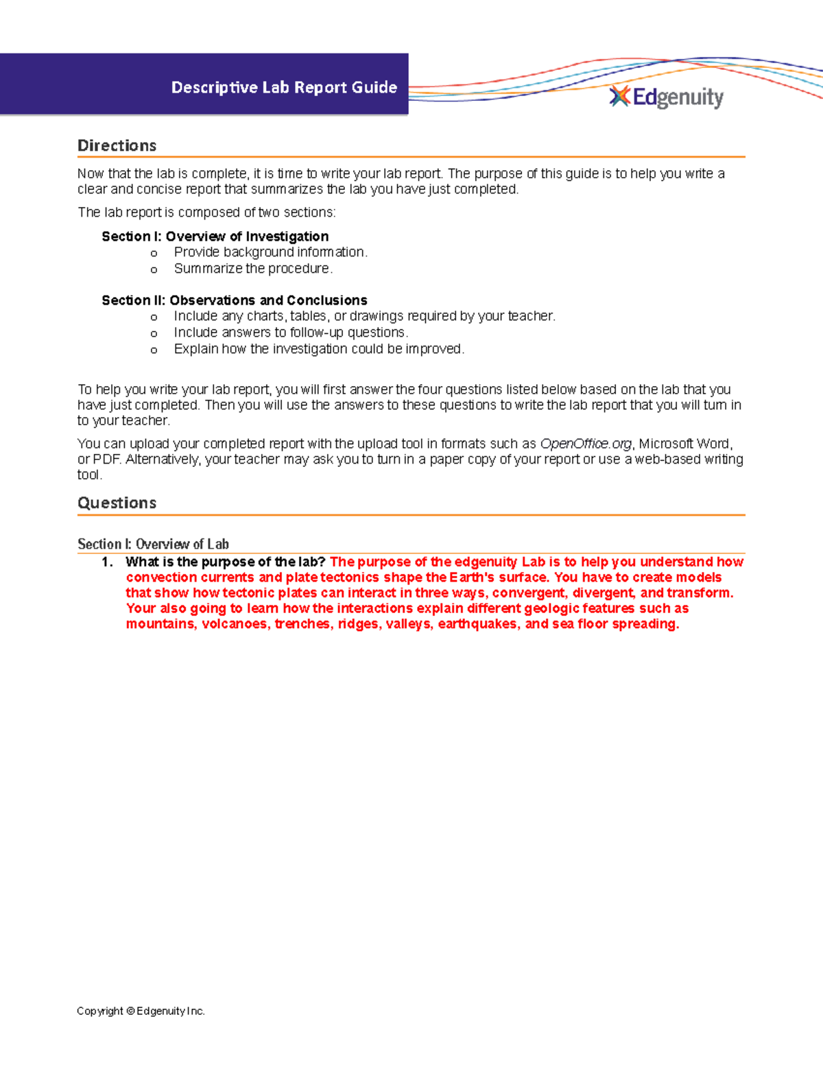 Descriptive Lab Report Guide - Terrione Clark - Directions Now that the ...
