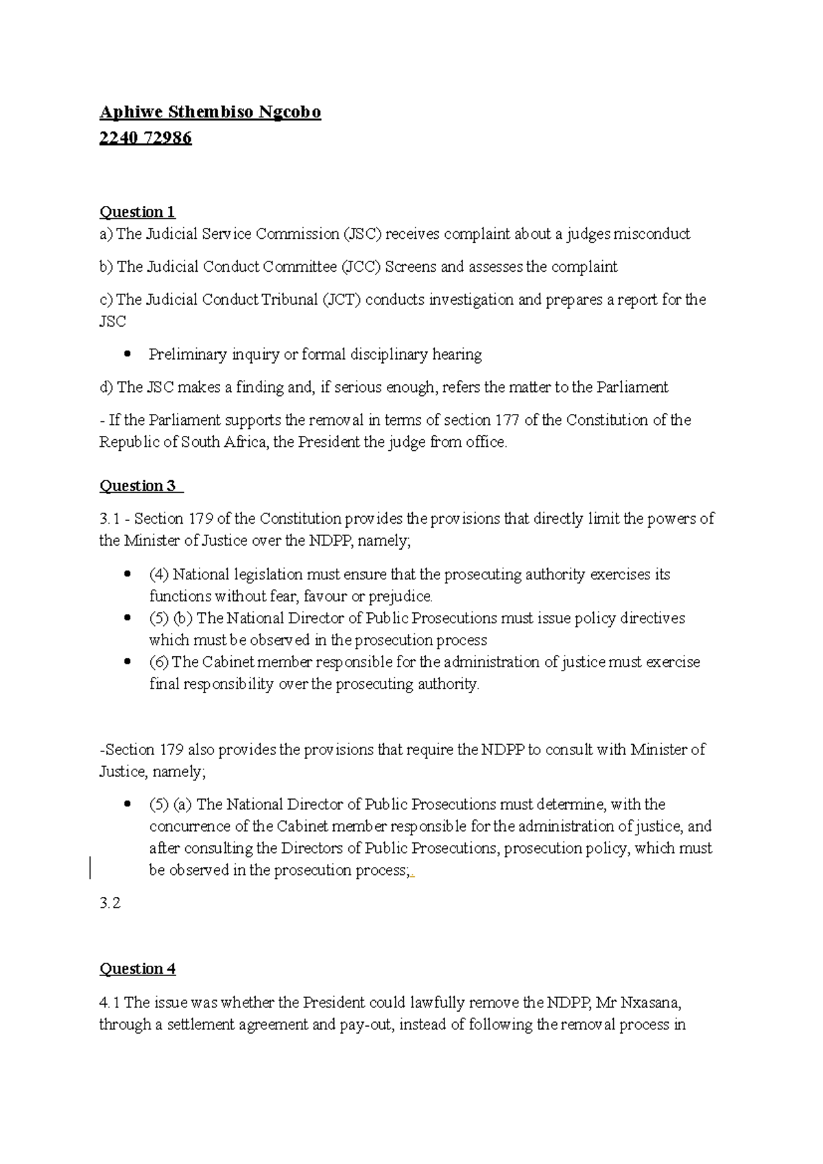 Constitutional Law Tutorial 2: Judicial Oversight & NDPP Issues - Studocu
