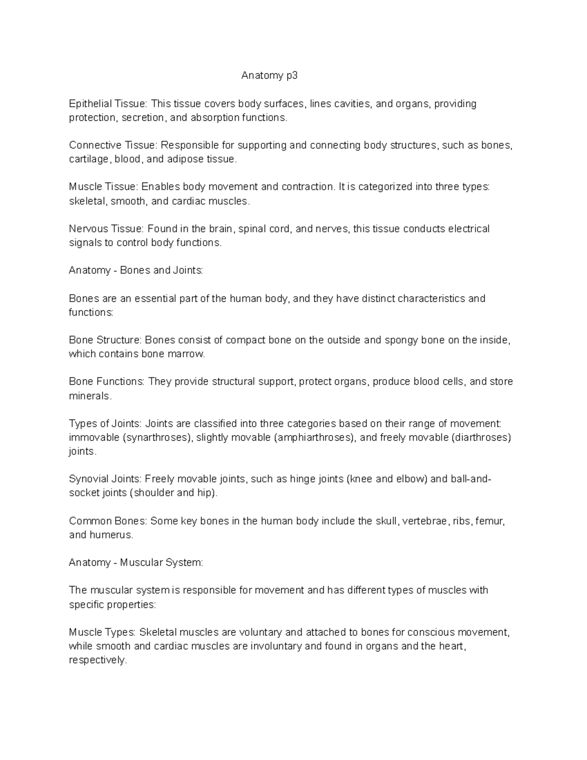 Anatomy P3 - Comprehensive Lecture Notes on Body Systems - Studocu