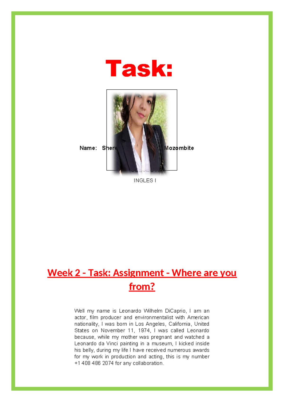 INGLES I Week 2 Task Assignment: Where Are You From? - Studocu