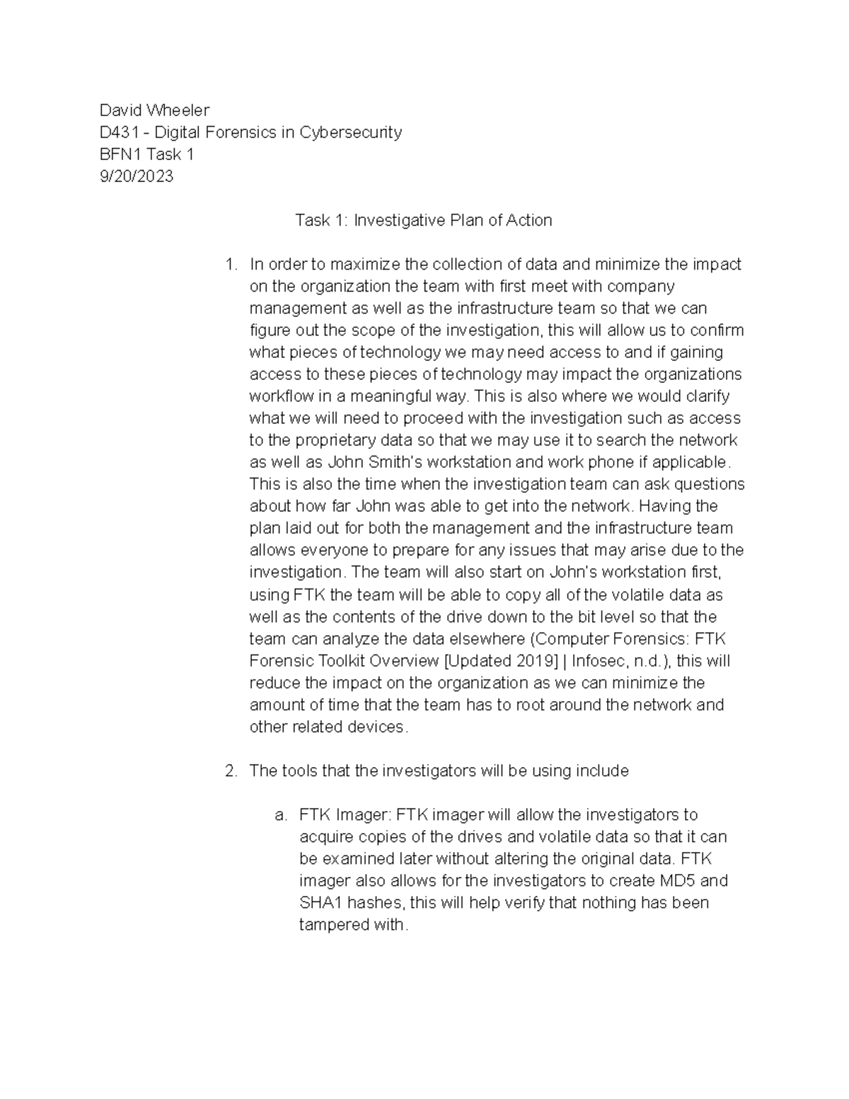 D431 - Digital Forensics Task 1: Investigative Plan of Action - Studocu