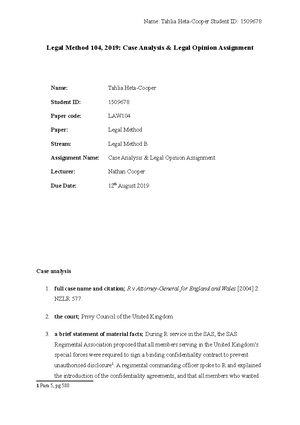LEGAL104- Moot Written Submission - Mooting A moot is a mock court in ...