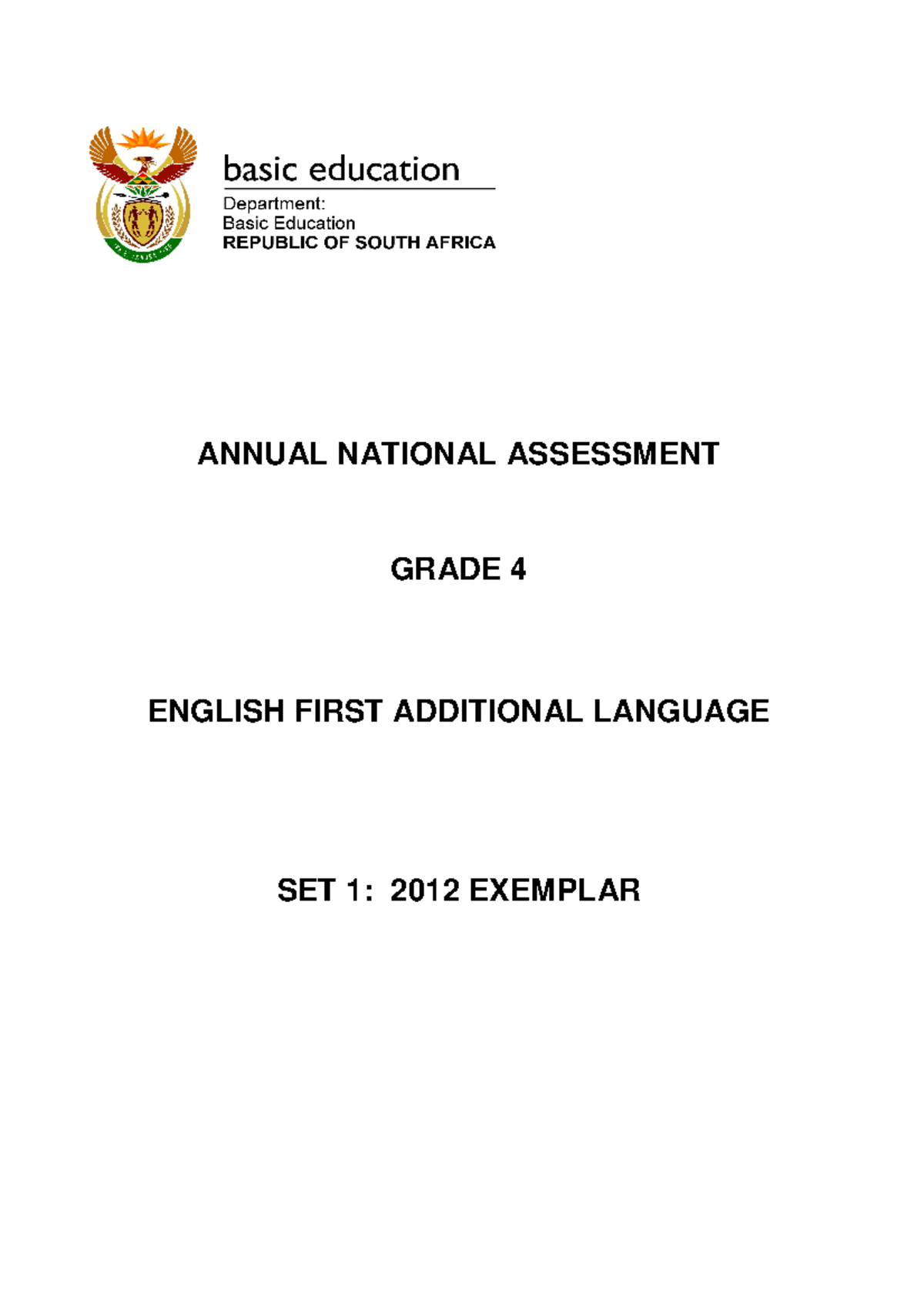 Gr 4 Eng FAL - 2012 ANA Exemplar Assessment for Essay Writing - Studocu