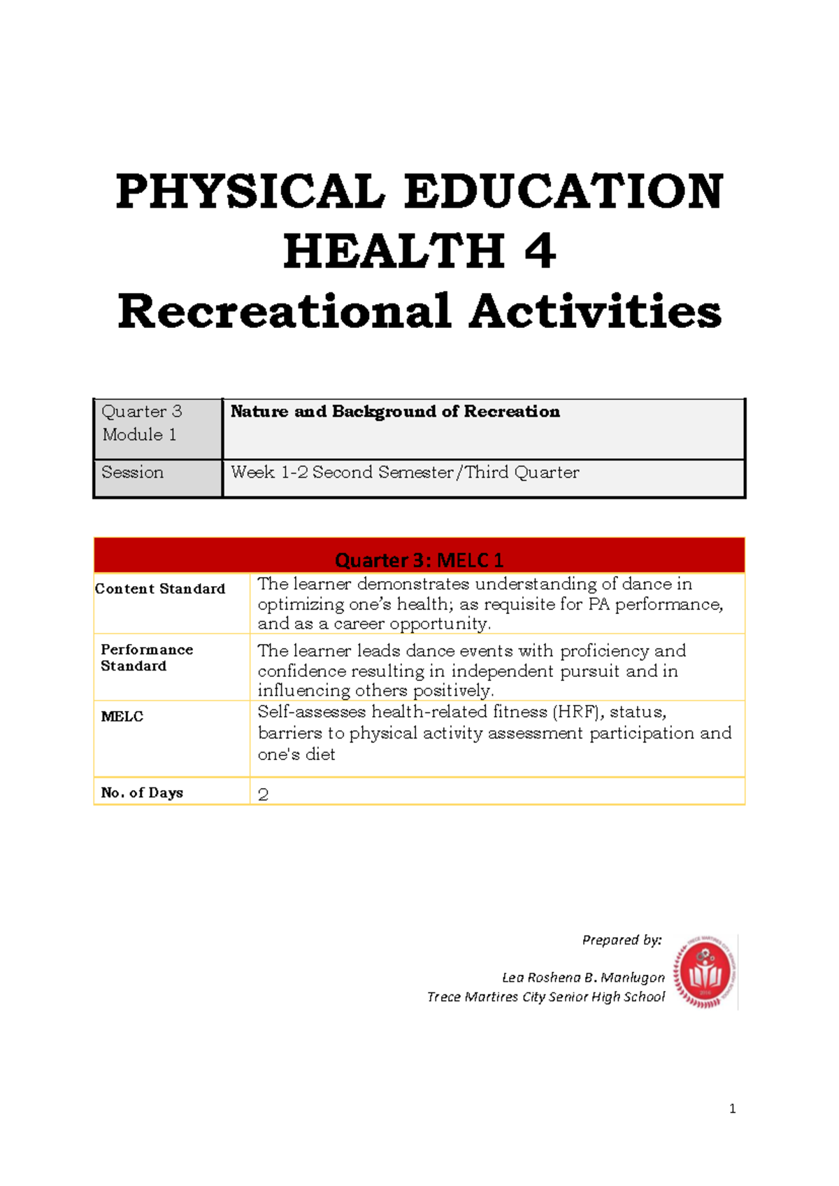 G12-PEH-4 3rd Q - lecture of peh 2 - PHYSICAL EDUCATION HEALTH 4 ...