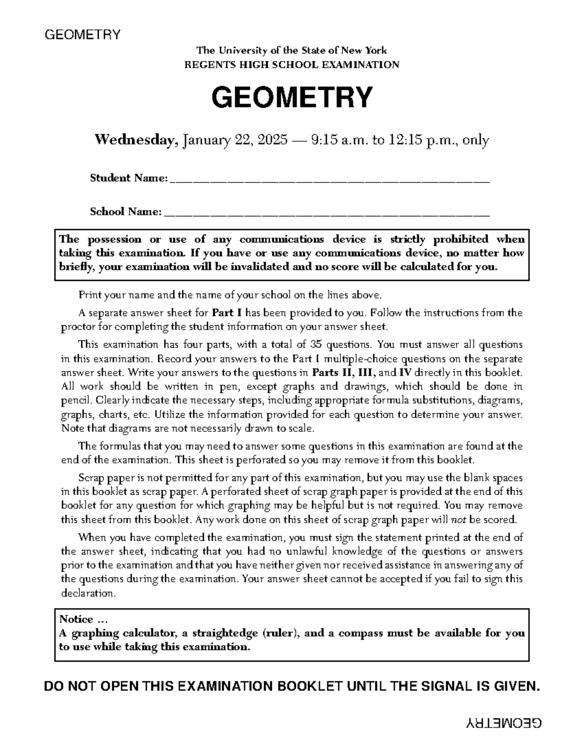Geometry Regents Exam - Final Review - January 2025 - Studocu
