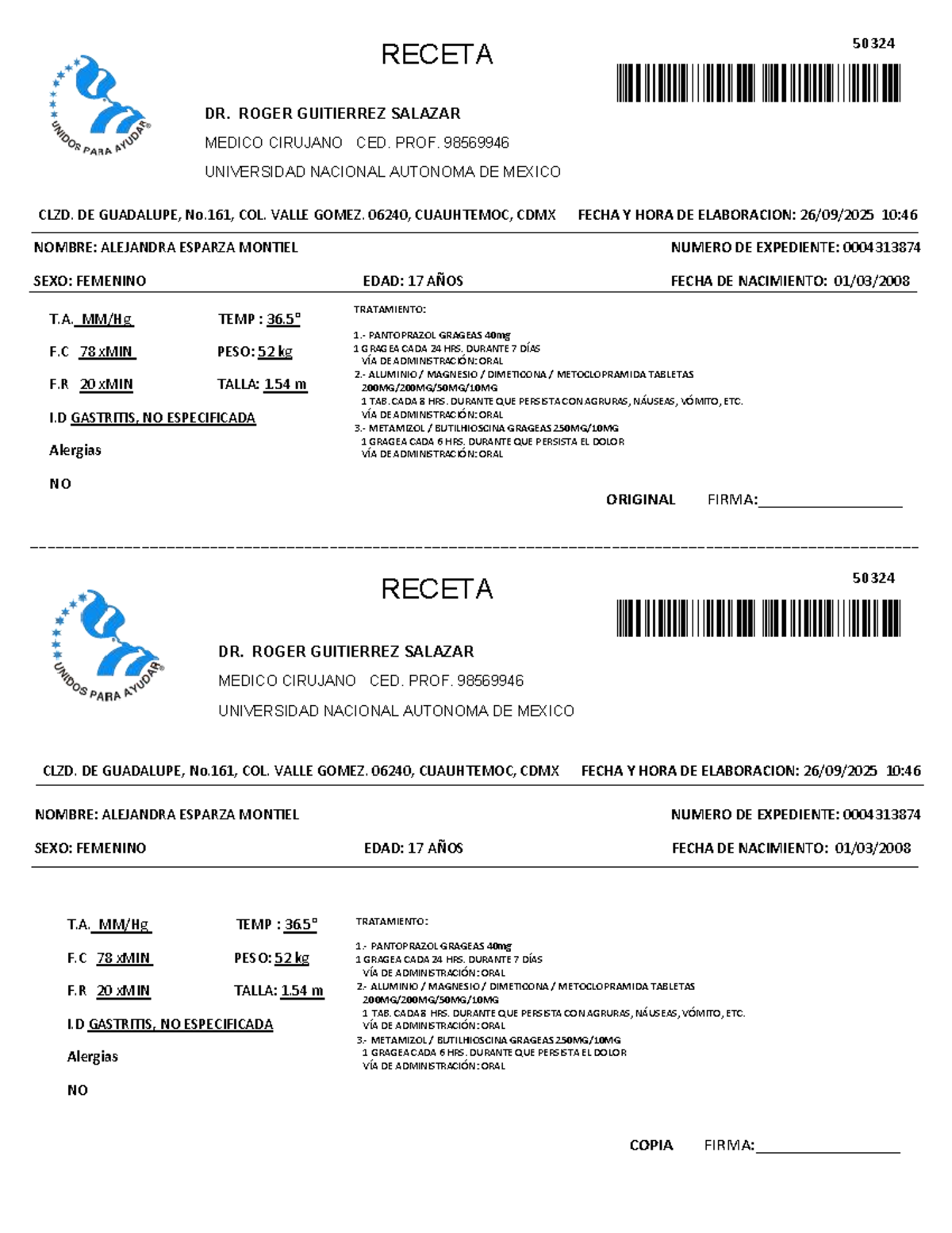 Receta Médica 50324 - Dr. Roger Guitierrez Salazar - Studocu