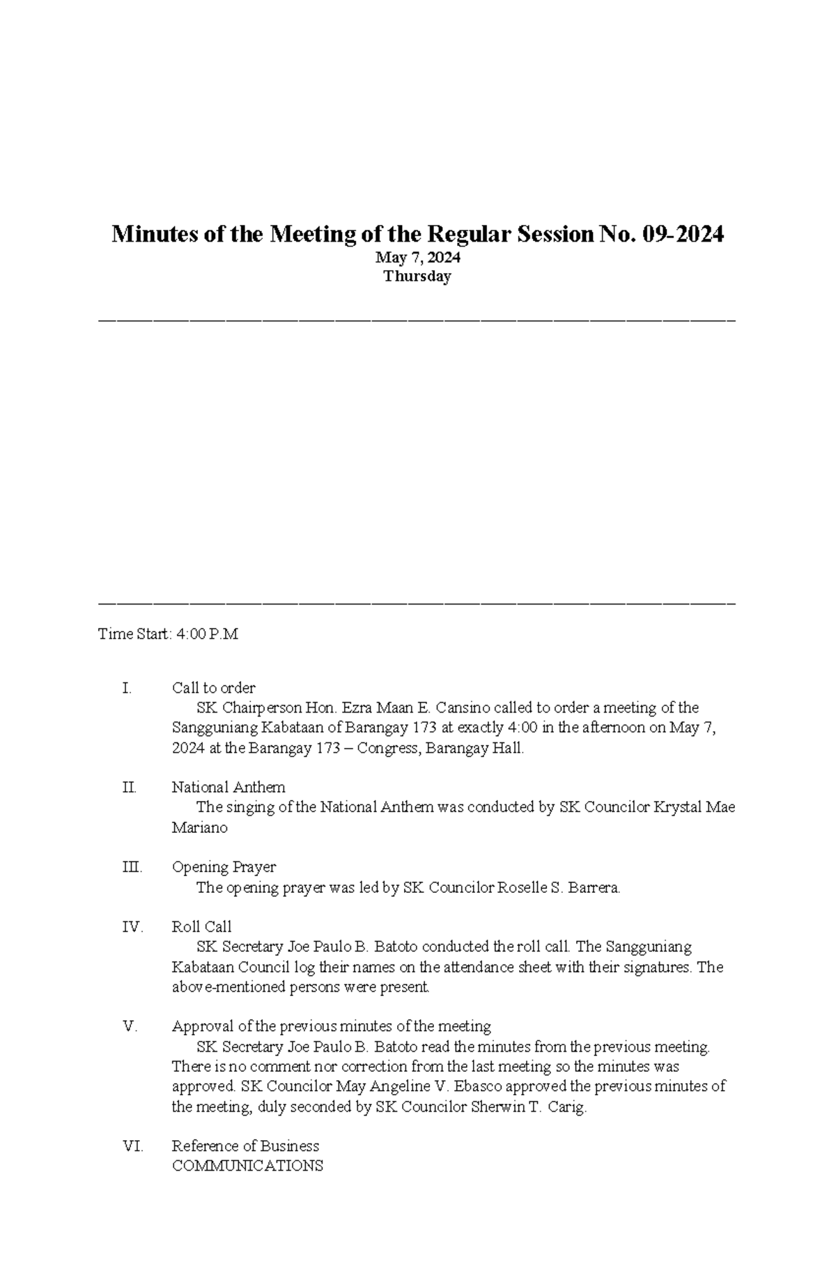 SK- Minutes OF THE Meeting-2024-009 - Minutes of the Meeting of the ...