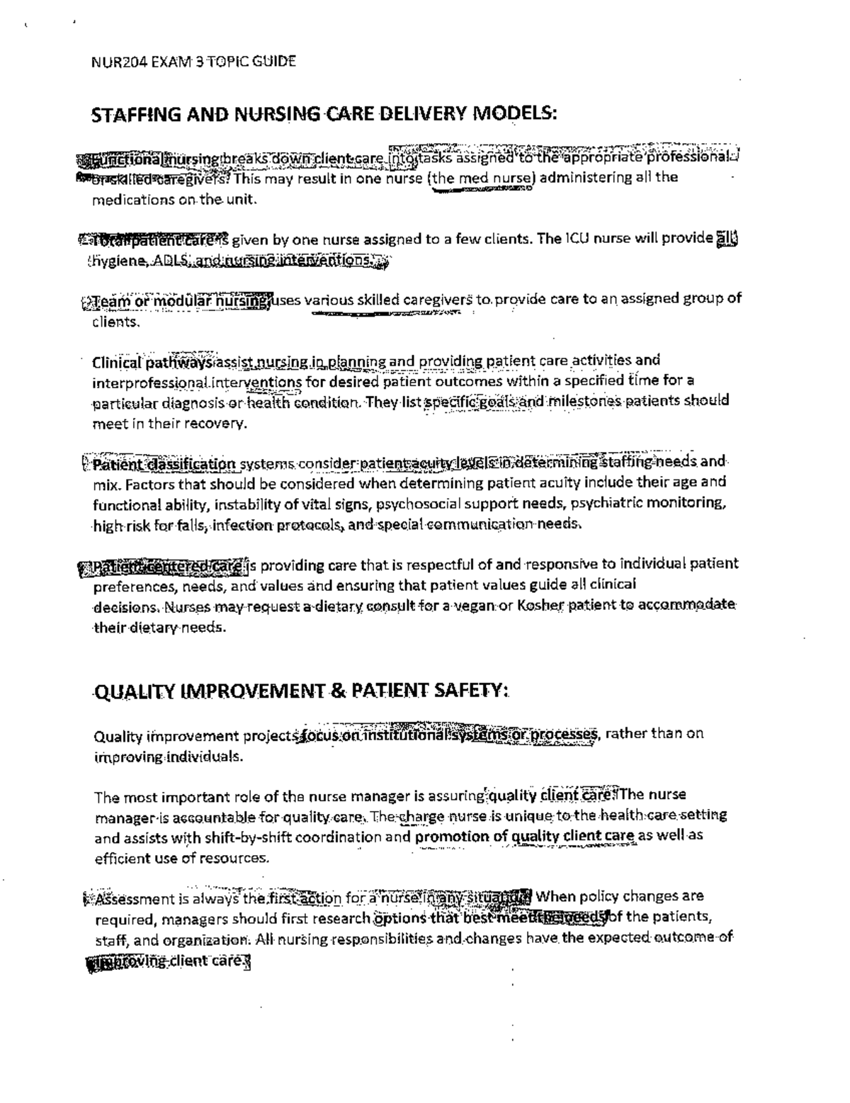 NUR204 EXAM 3 TOPIC GUIDE: Staffing & Nursing Care Delivery Models ...