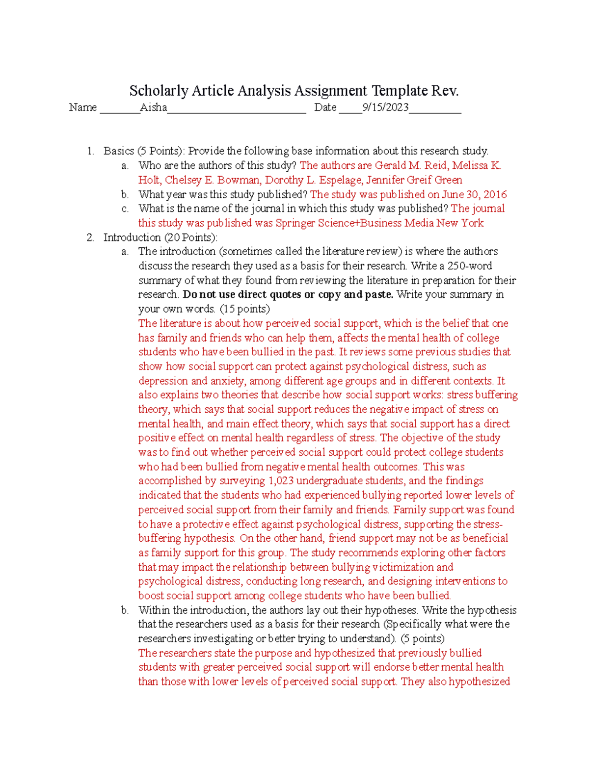 Scholarly Article Analysis Template for PSYC 101 Assignment - Studocu