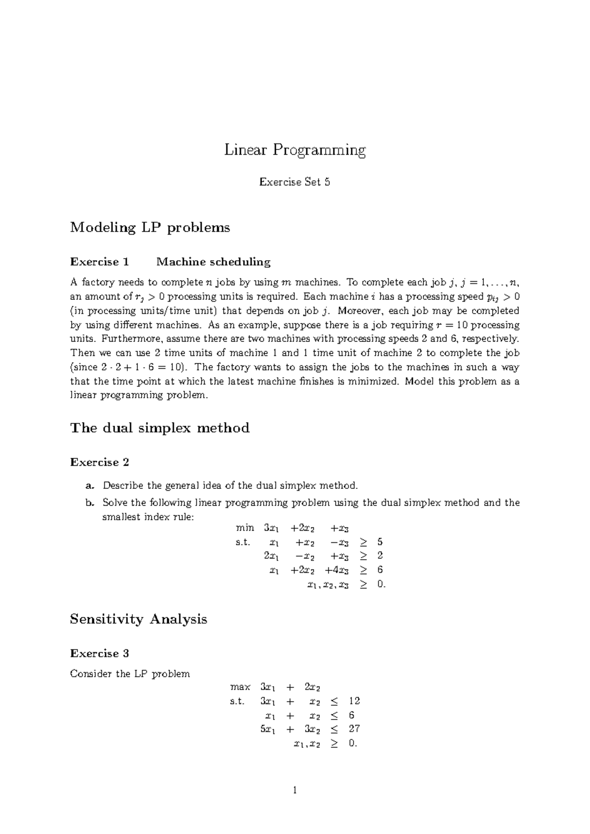 Homework Set 5 - Linear Programming Exercises and Methods - Studeersnel