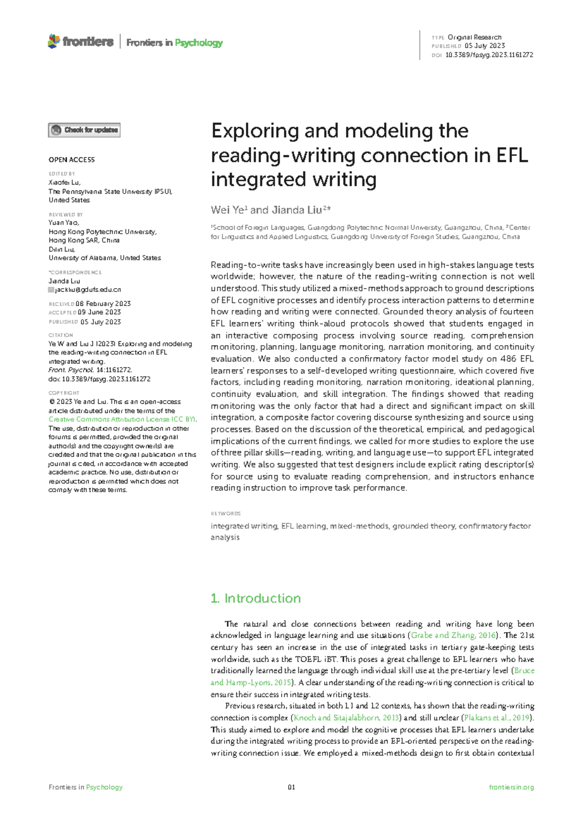 Exploring the Reading-Writing Connection in EFL Integrated Writing ...