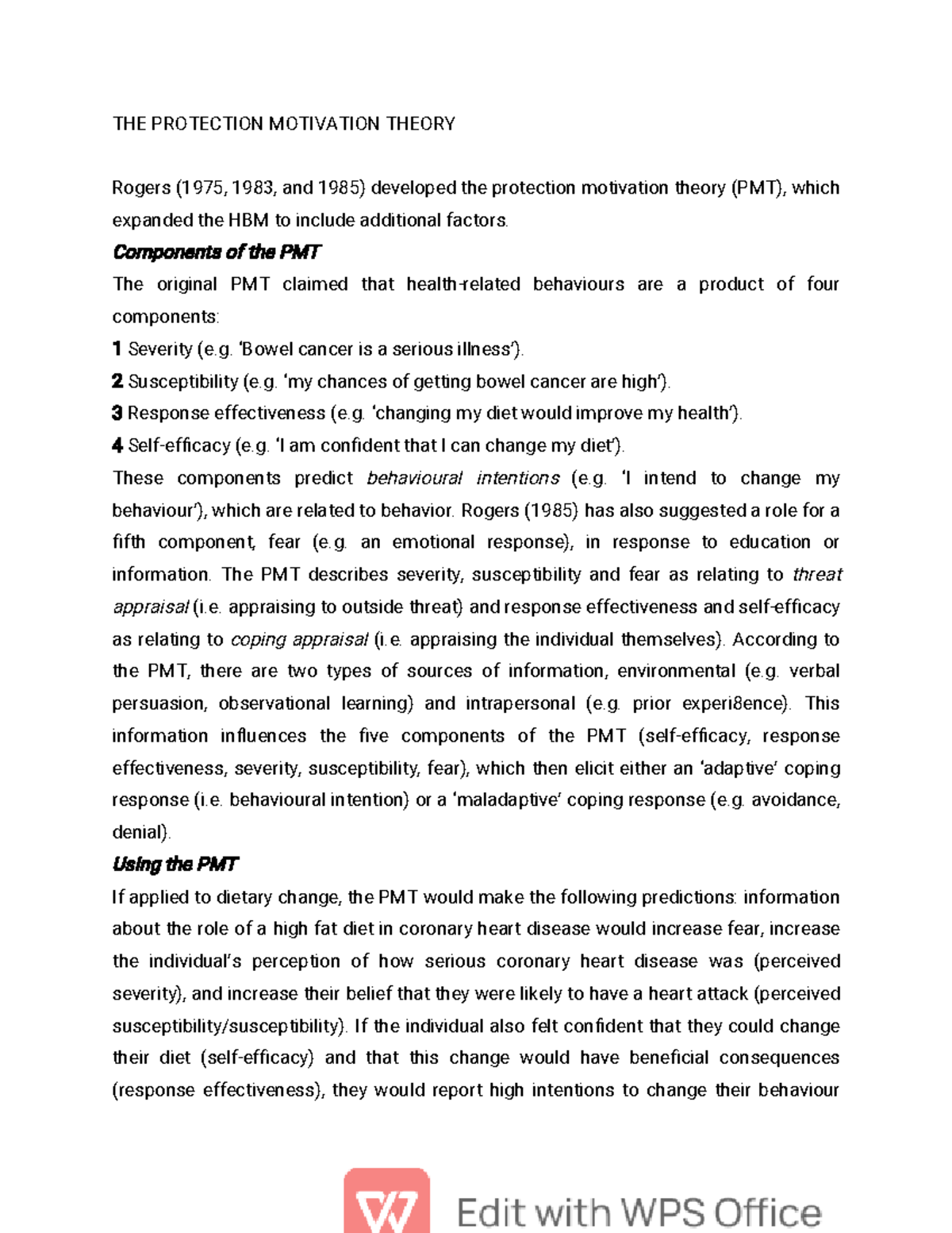 Health Psychology: Understanding Protection Motivation Theory (PMT ...