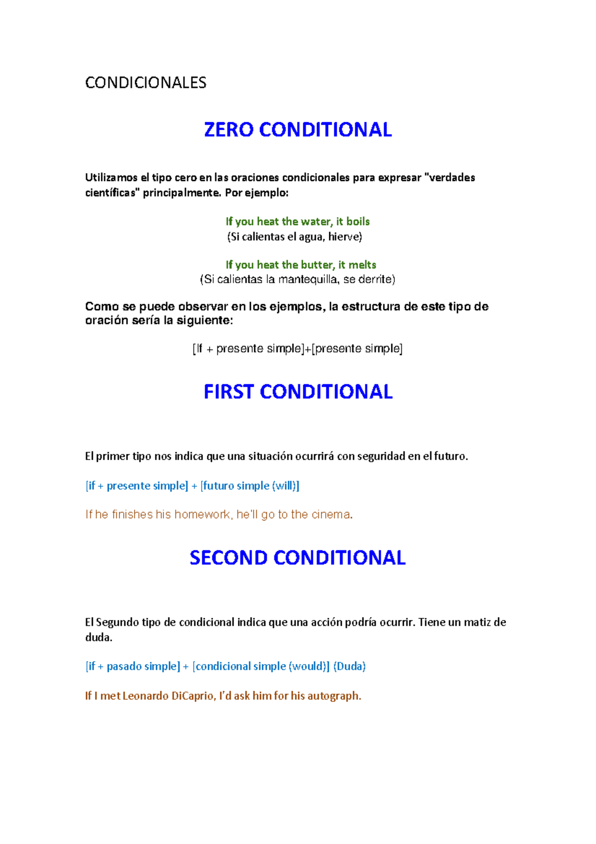 Condicionales: Explicación de Tipos 0, 1, 2 y 3 - Studocu