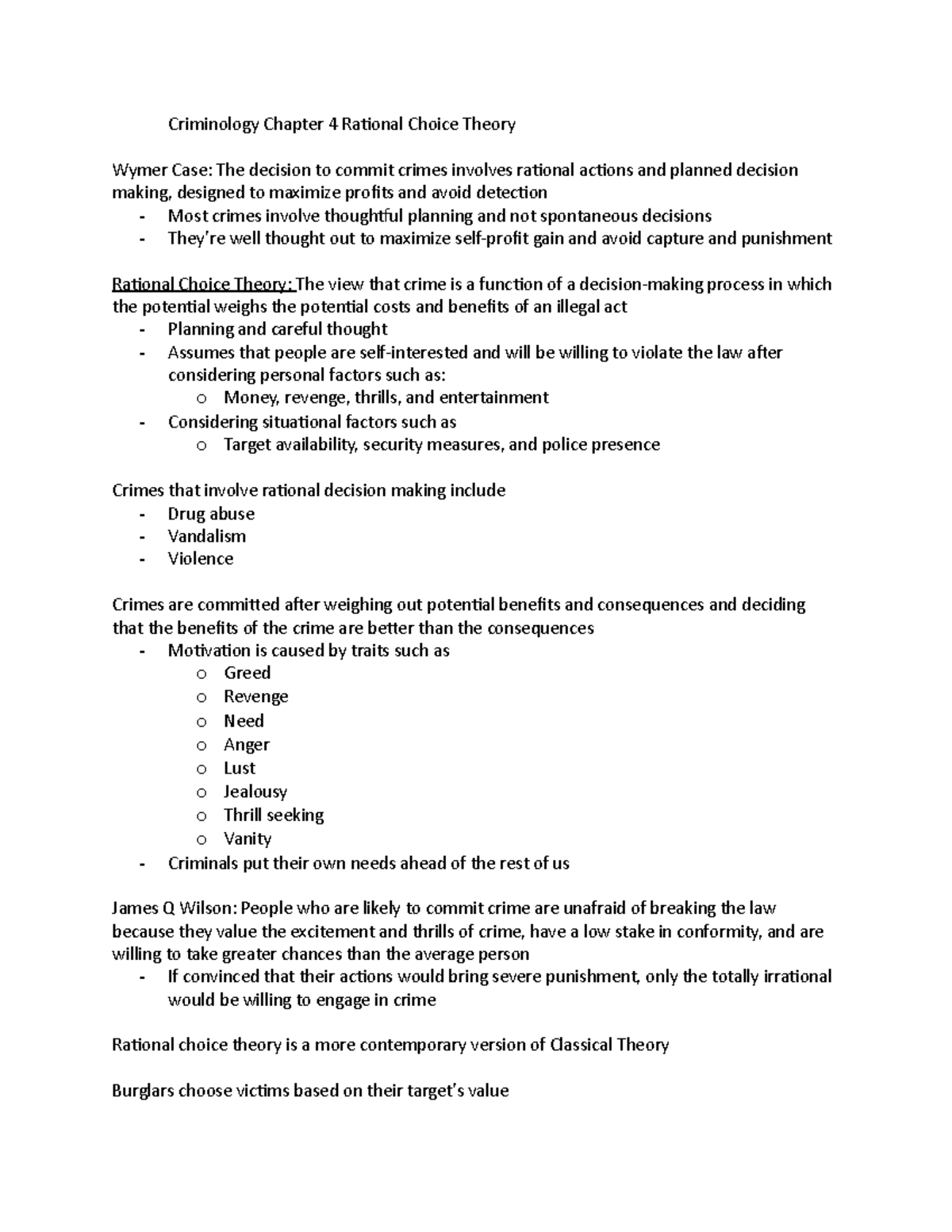 Criminology CH 4: Analyzing the Rational Choice Theory of Crime - Studocu