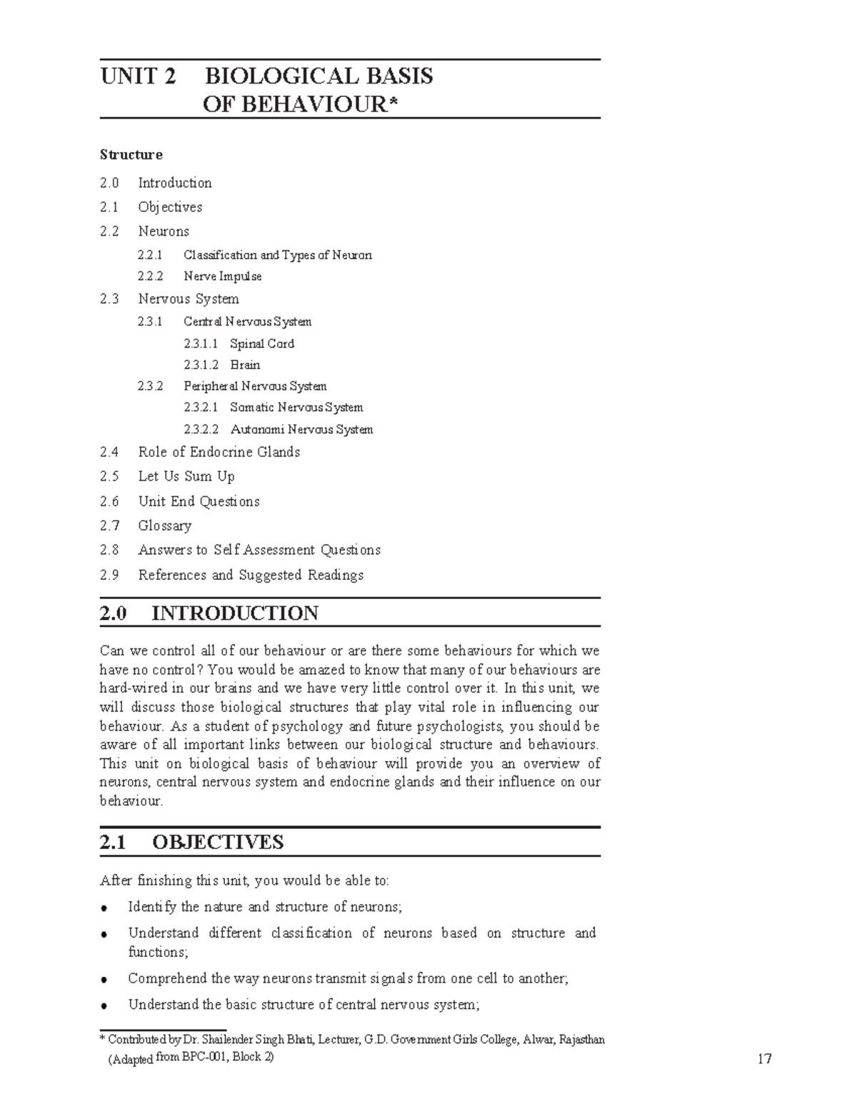 Unit 2: Biological Basis of Behavior in Psychology (PSY 101) - Studocu