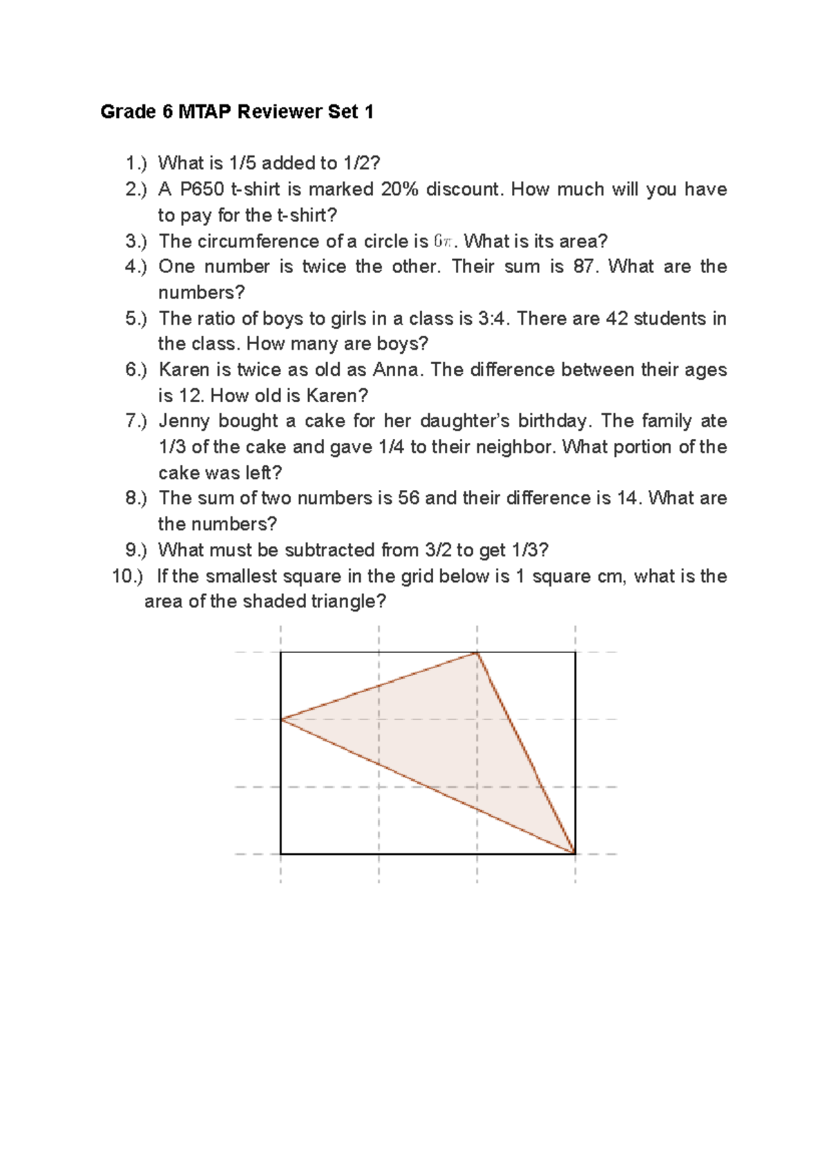 Grade 6 MTAP Reviewer Sets 1-9 with Answer Key - Studocu