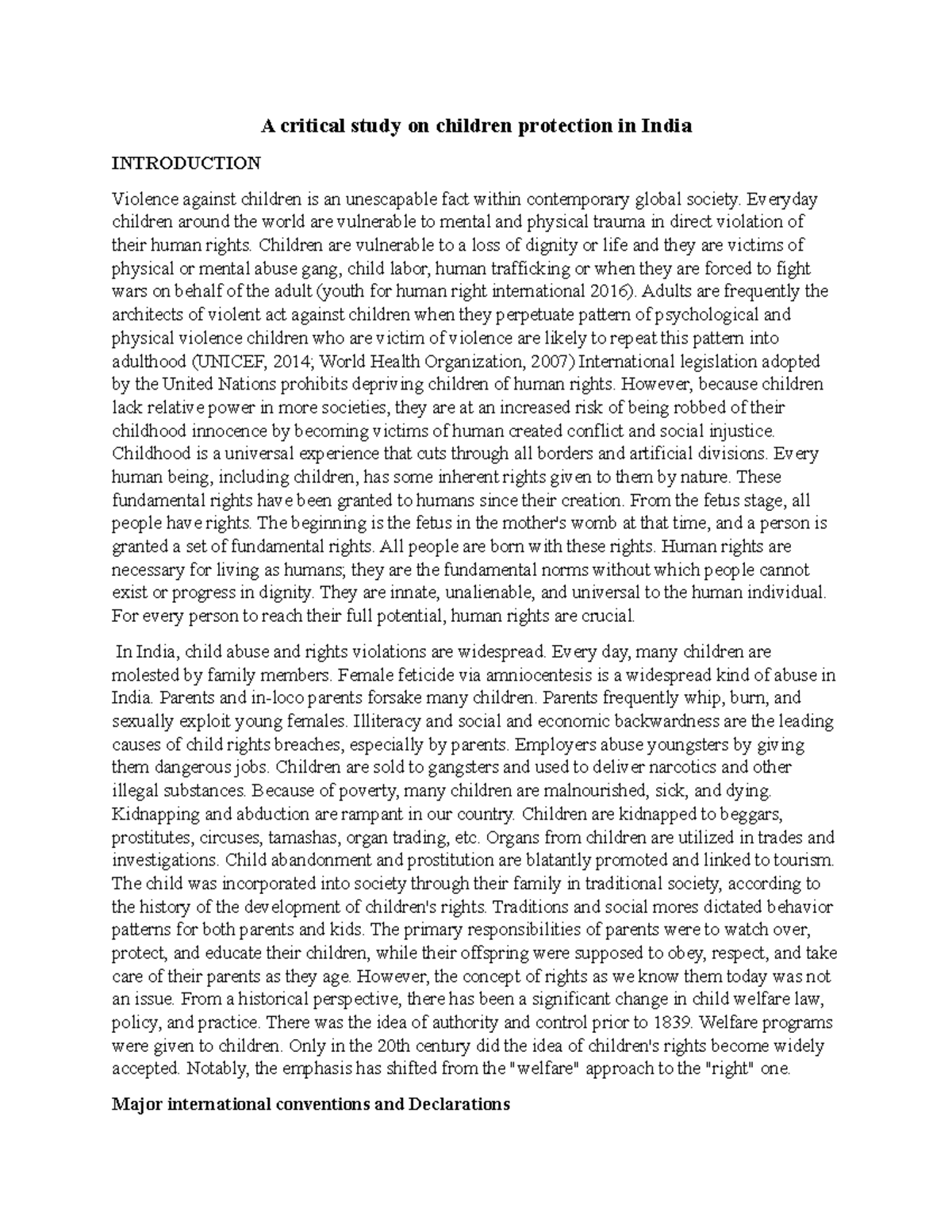 A Critical Study on Child Protection in India: Rights and Challenges ...