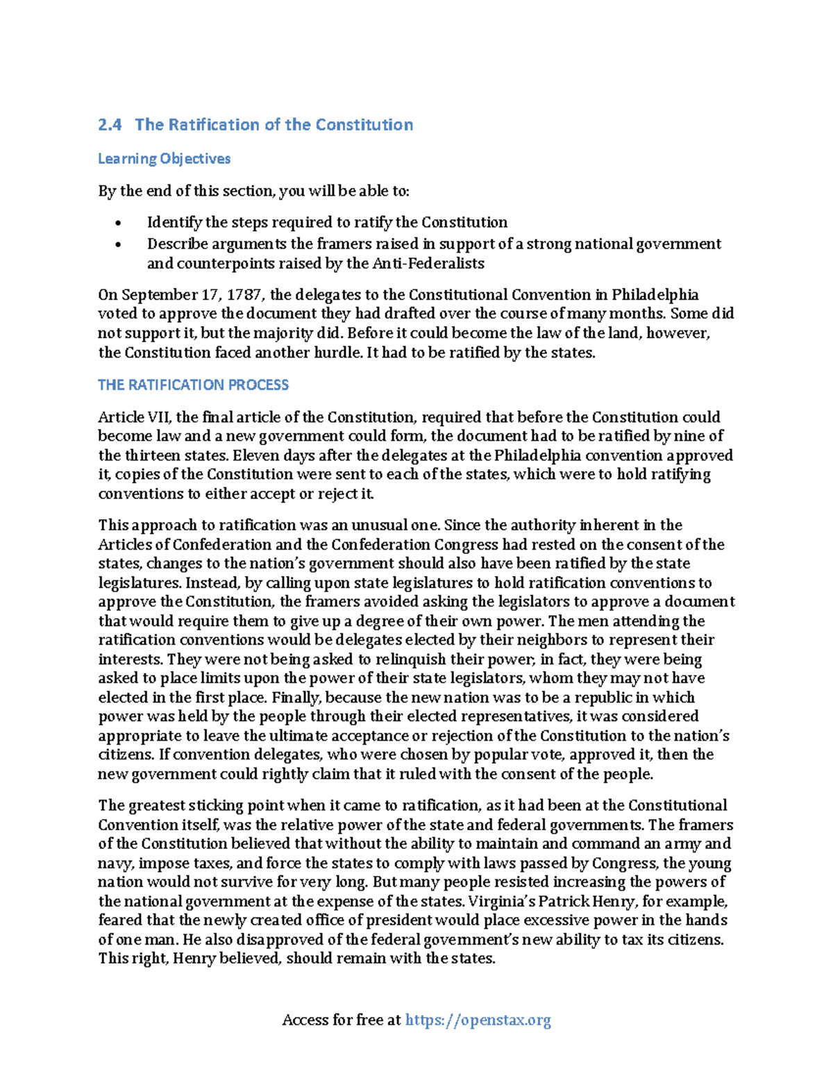 2.4 The Ratification of the Constitution: Key Learning Objectives - Studocu