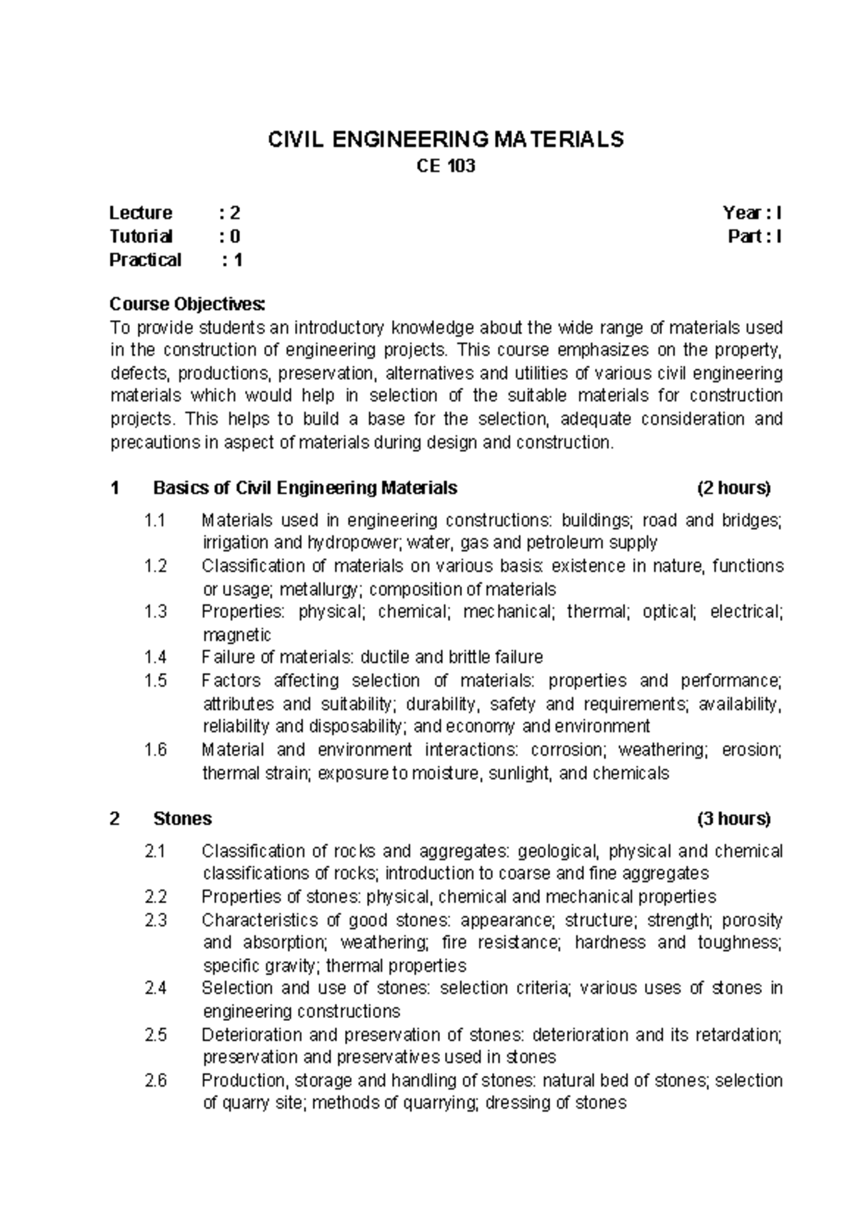 CE 103: Intro to Civil Engineering Materials Overview and Key Concepts ...