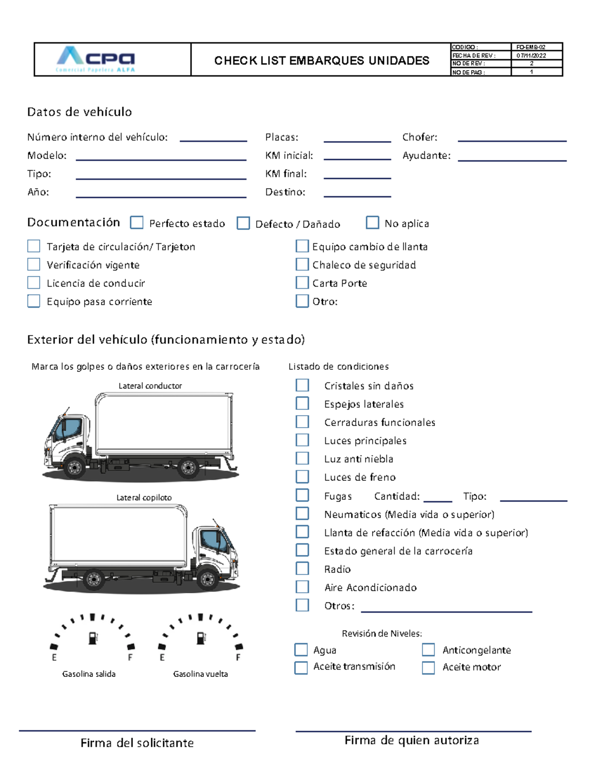 FO-EMB-02 Lista de Chequeo para Embarques de Unidades - Studocu