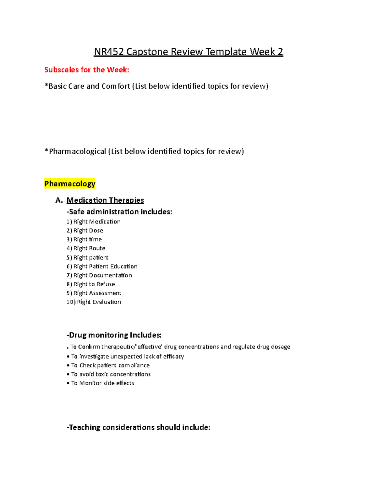 NR452 Capstone Review Template Week 2 - Medication Therapies -Safe ...