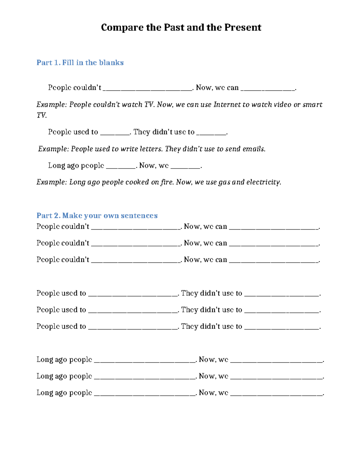 Compare Past and Present Worksheet - Studocu