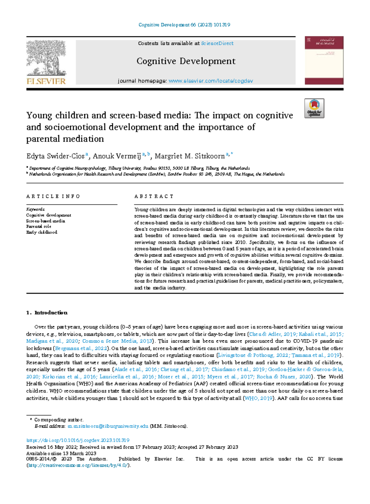 Young Children and Screen Media: Impact on Cognitive & Socioemotional ...