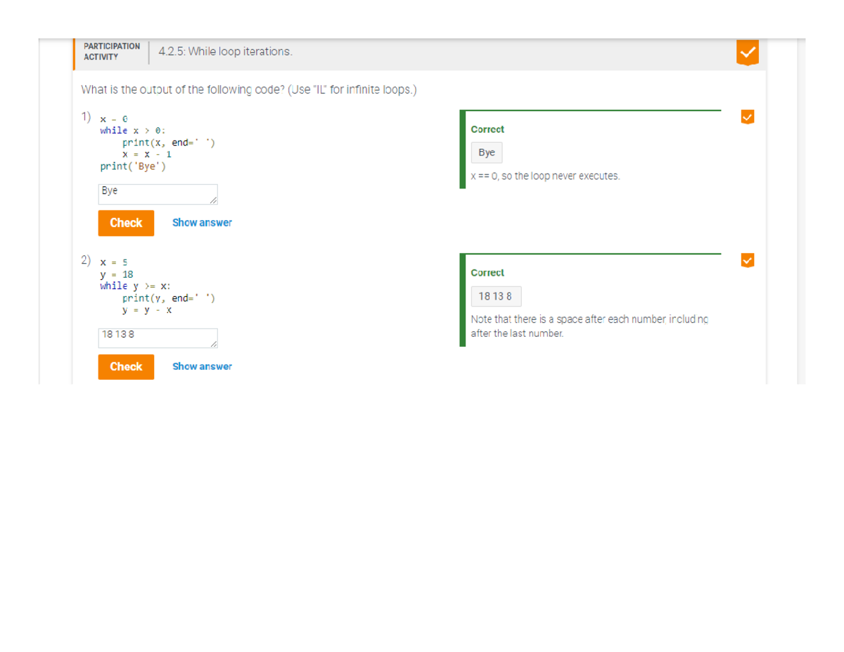4.2.5 While loop iterations - PARTICIPATION ACTIVITY 4.2: While loop ...