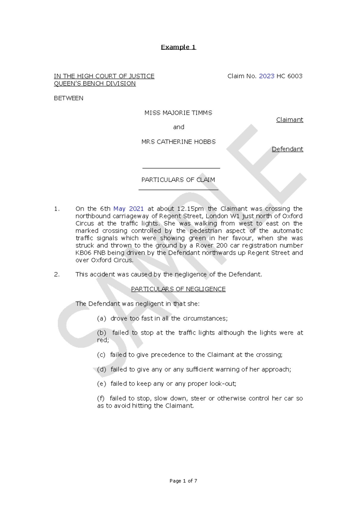 Claim No. 2023 HC 6003: Negligence Case Details and Examples - Studocu
