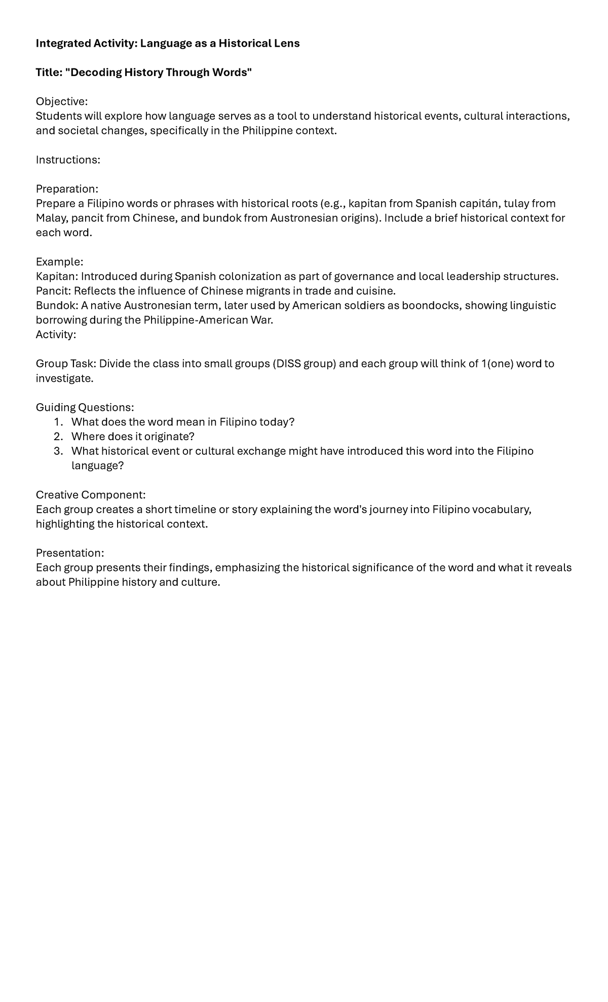 Discipline of Linguistics X History - Integrated Activity: Language as ...