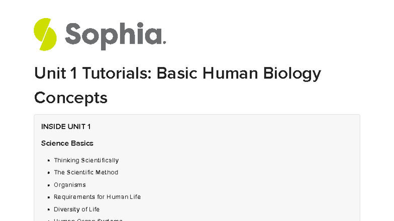Unit 1 Tutorials: Intro to Human Biology Concepts (BIO101) - Studocu