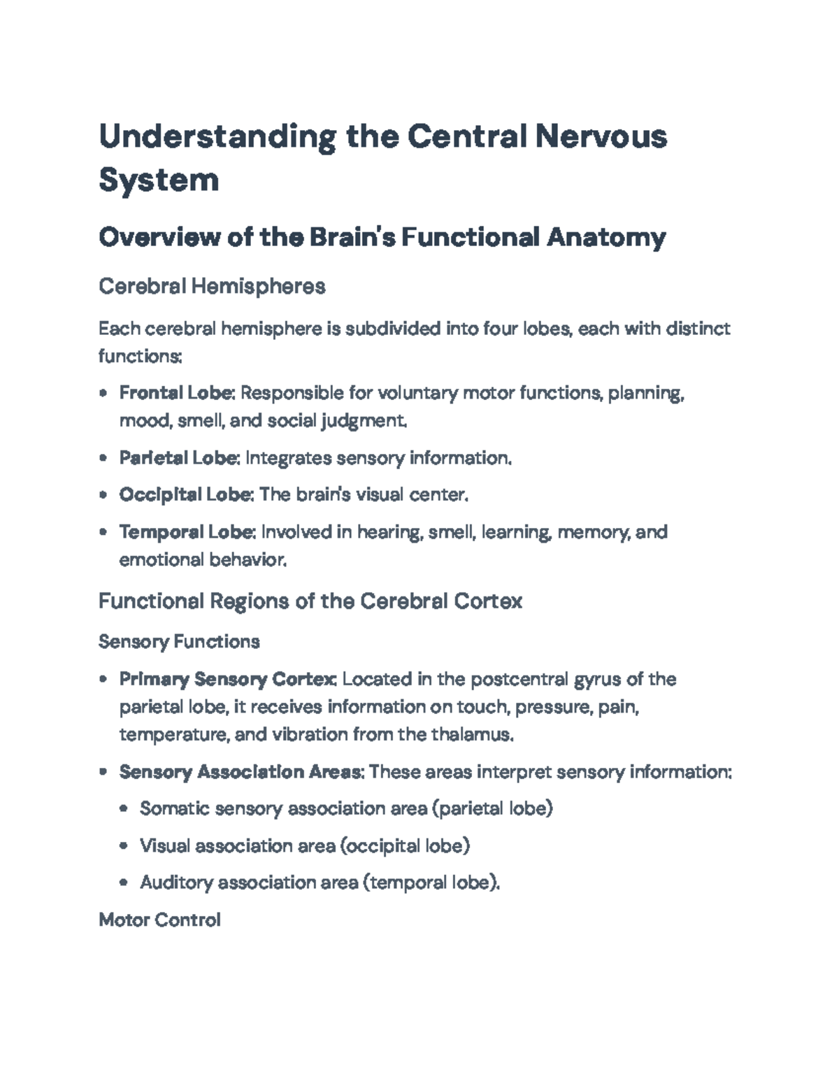CNS Structure & Function Insights: A Comprehensive Overview - Studocu