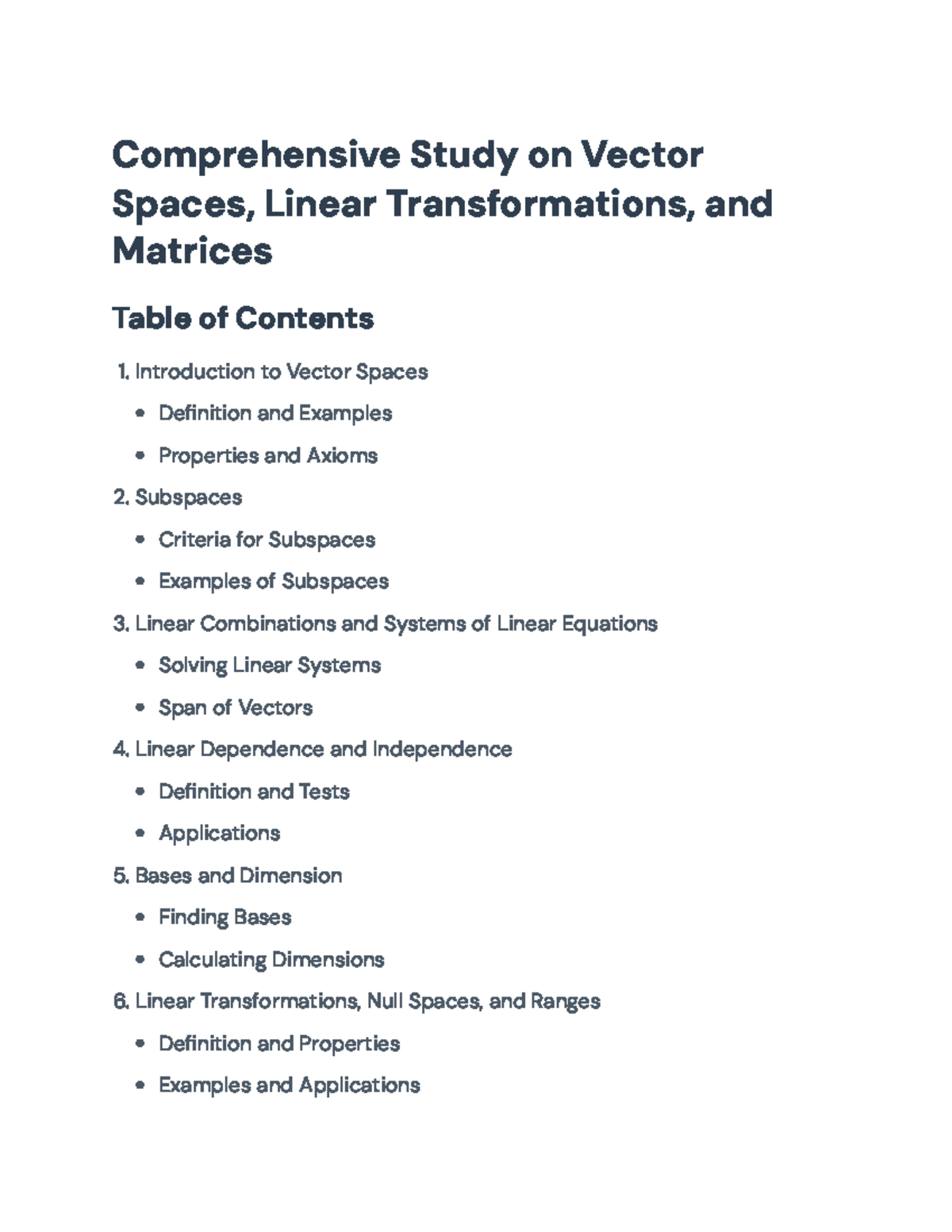 Vector Spaces & Linear Transformations Overview: Essentials for [Course Code] - Studocu