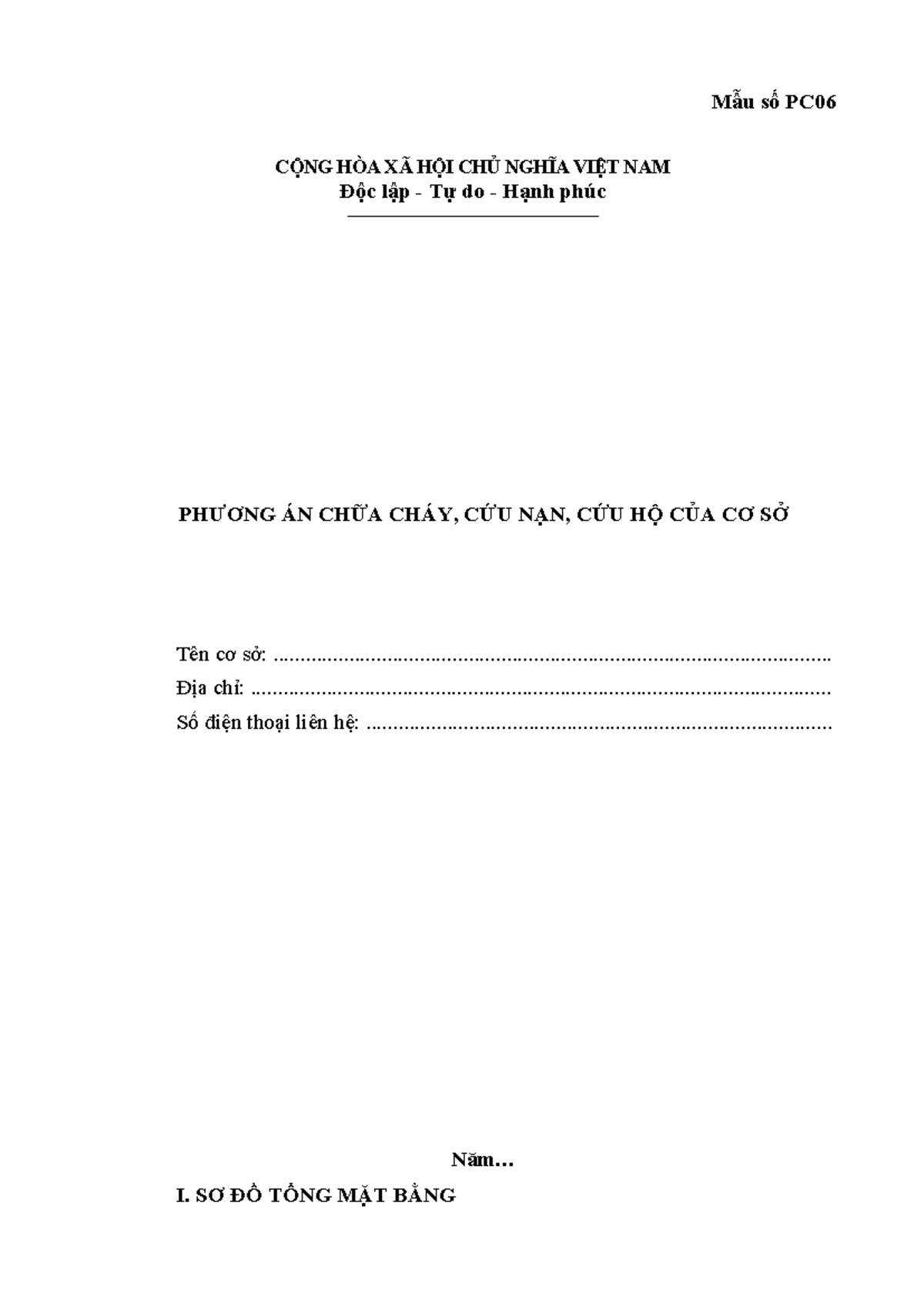 Mẫu PC06: Phương Án PCCC Cấp Cơ Sở 2025 - Studocu