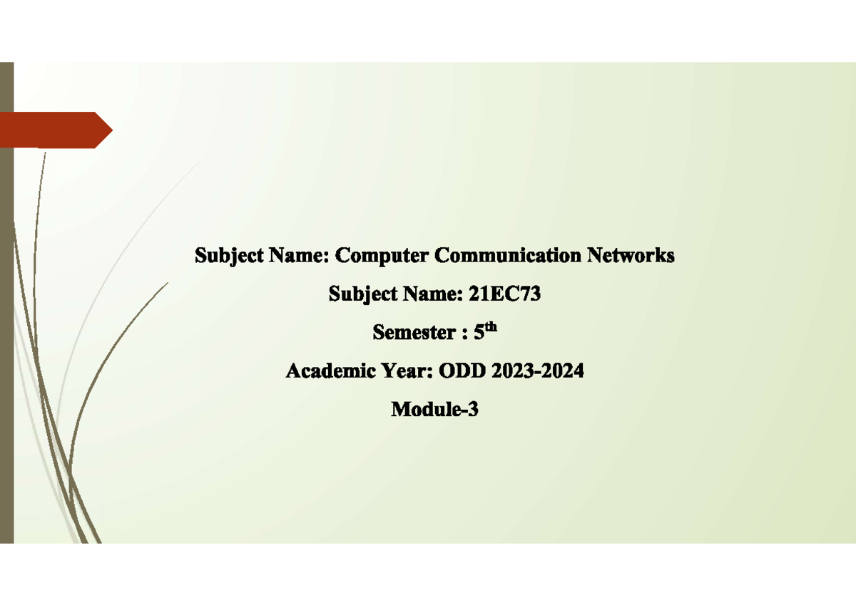 Computer Communication Networks: 21EC73 - Network Layer Overview - Studocu
