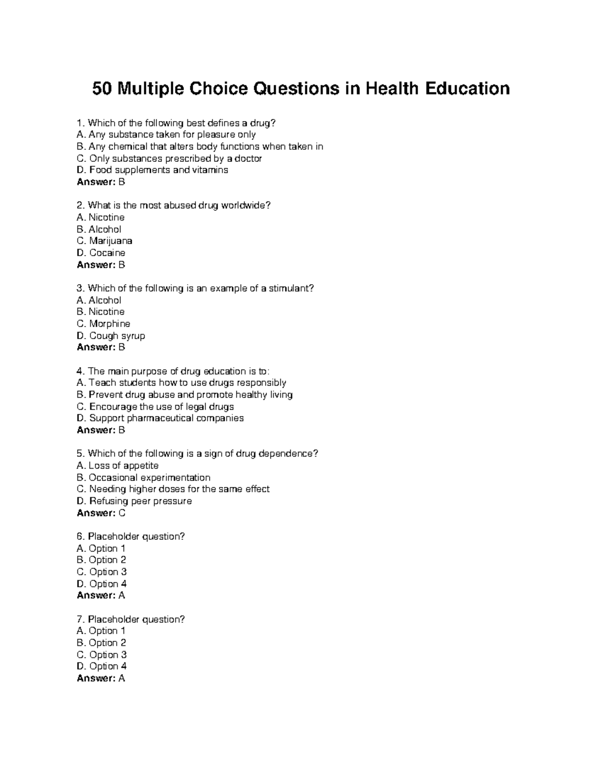 Health Education MCQs - LECTURE NOTES (Course Code: HE101) - Studocu