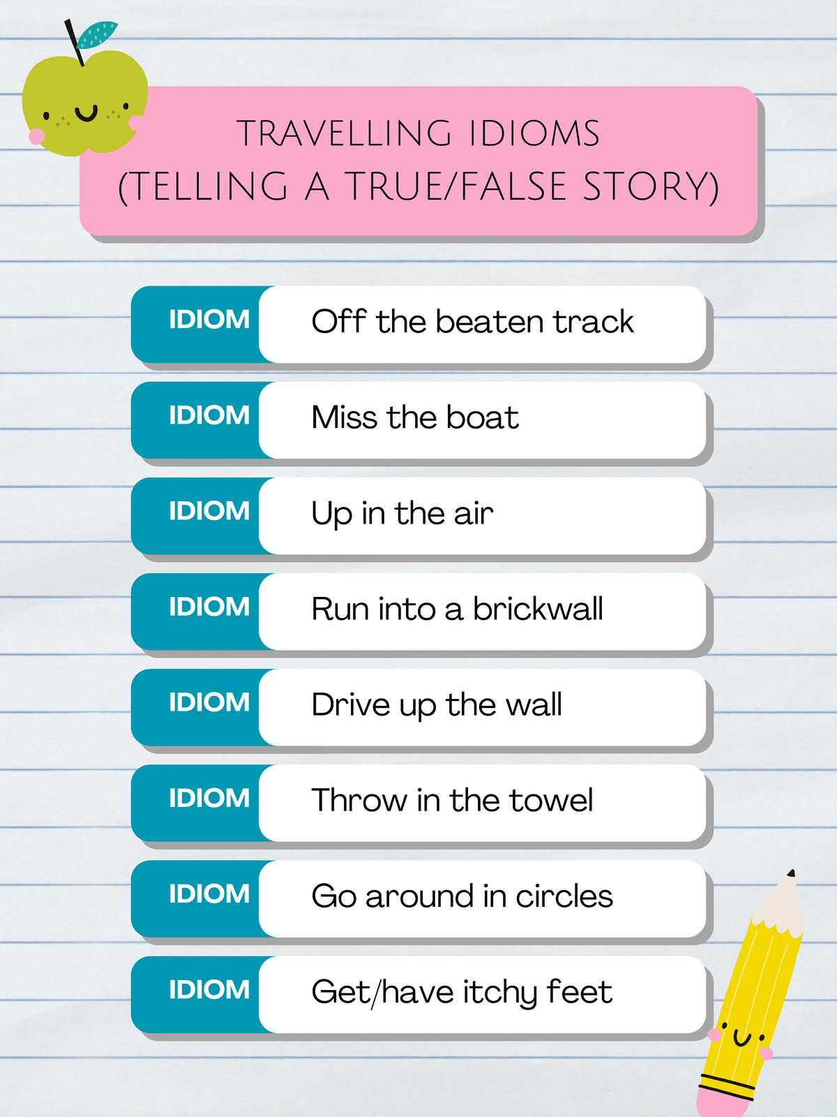 Idioms & Phrasal Verbs for Travel (TELLING A STORY) - Studocu