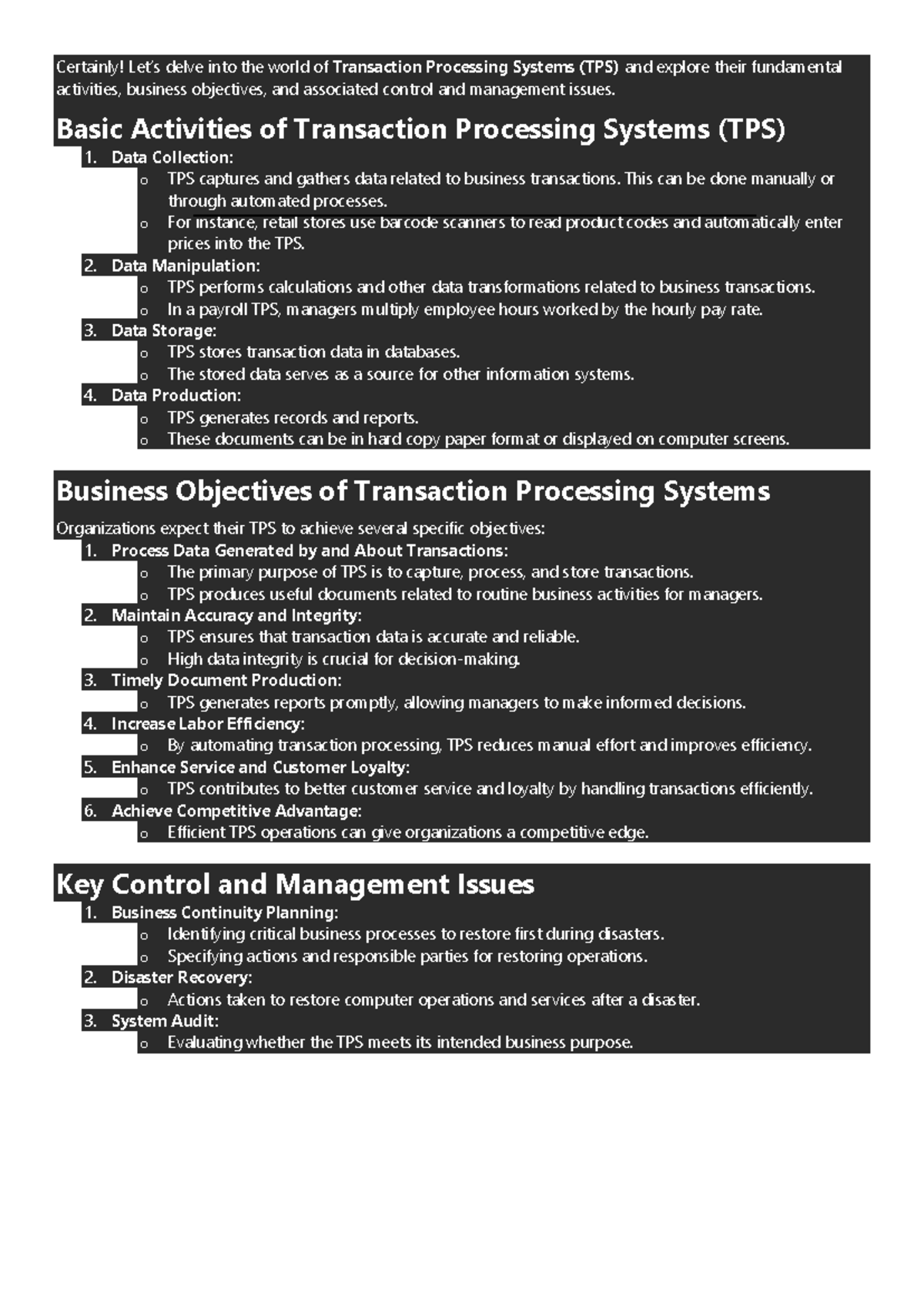 Chapter 7 Summary: Exploring Transaction Processing Systems (TPS) - Studocu