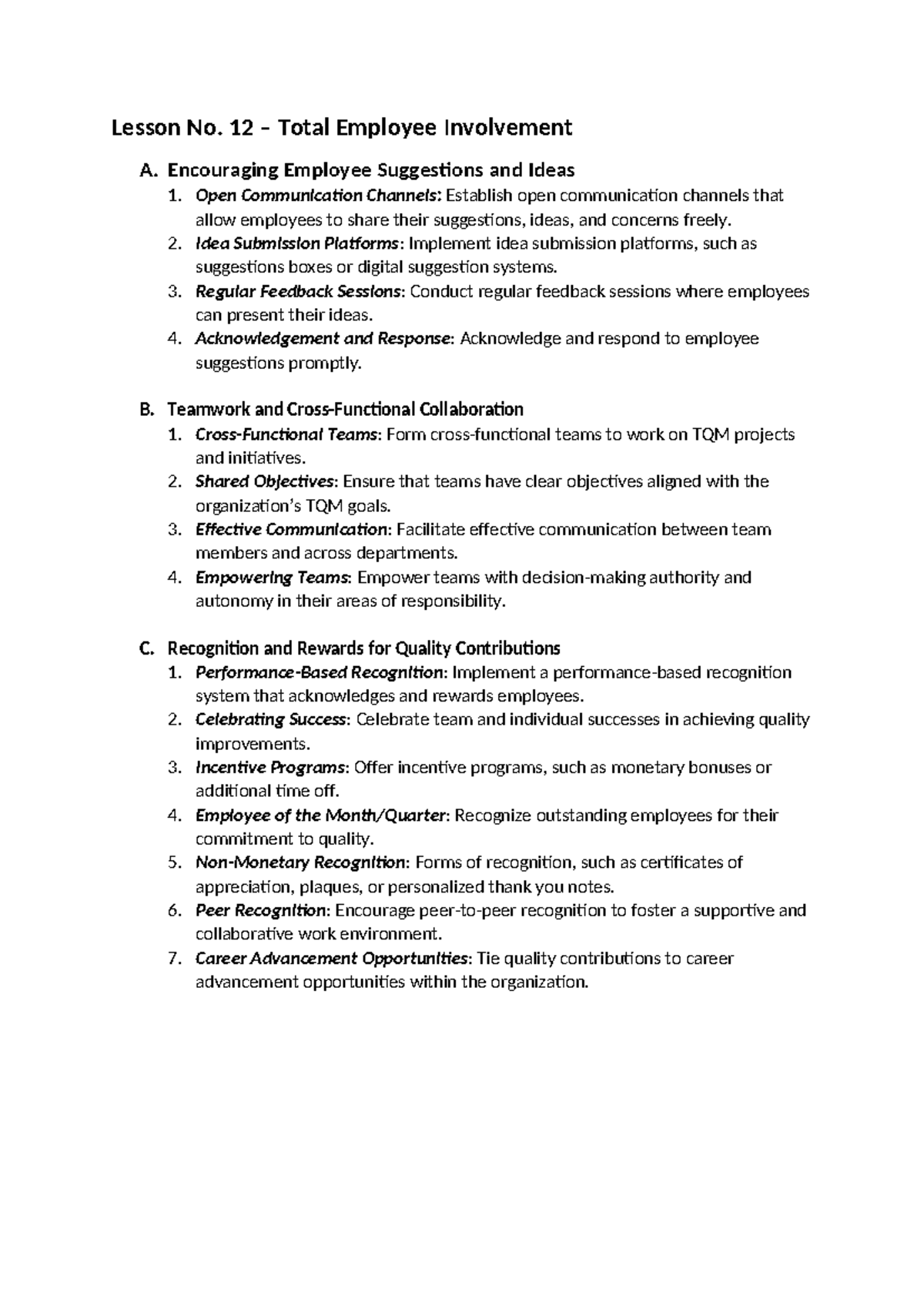 HCOM 510 Lesson 12: Total Employee Involvement Strategies - Studocu