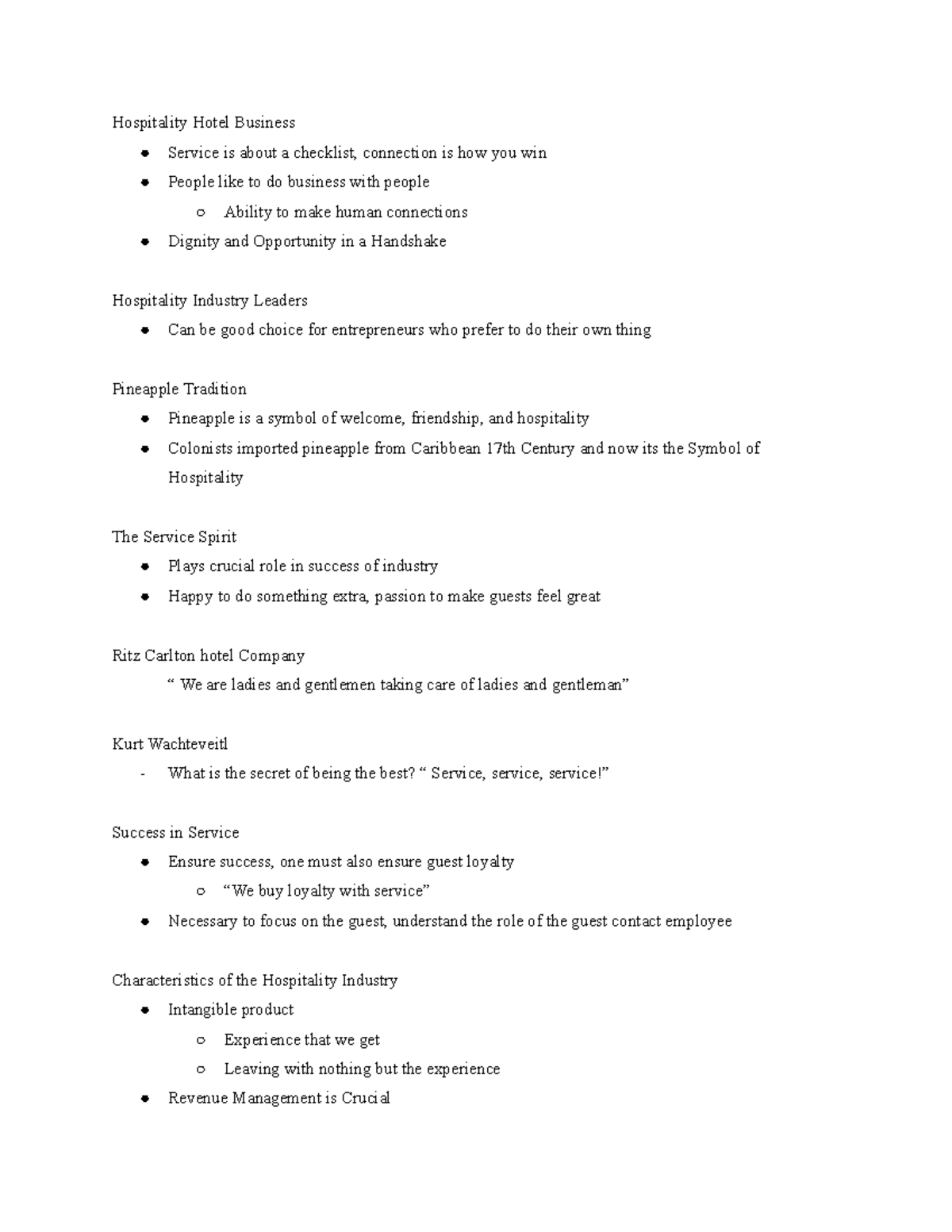 HOSP 101: Week 2 Lecture Notes on Hospitality Industry Insights - Studocu