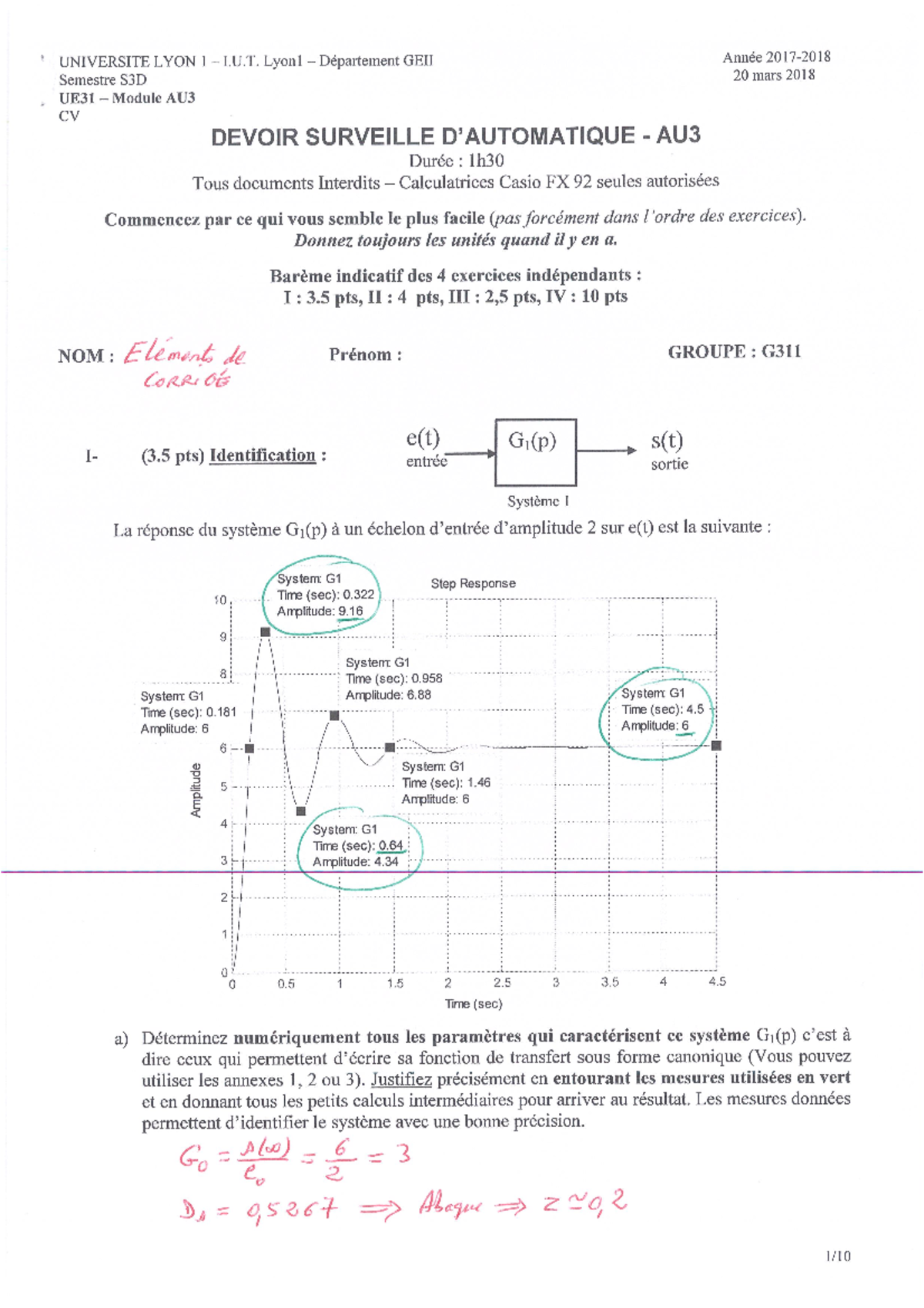 DS1 AUTOMATIQUE 2018 CORRIGé - Automatique - Studocu