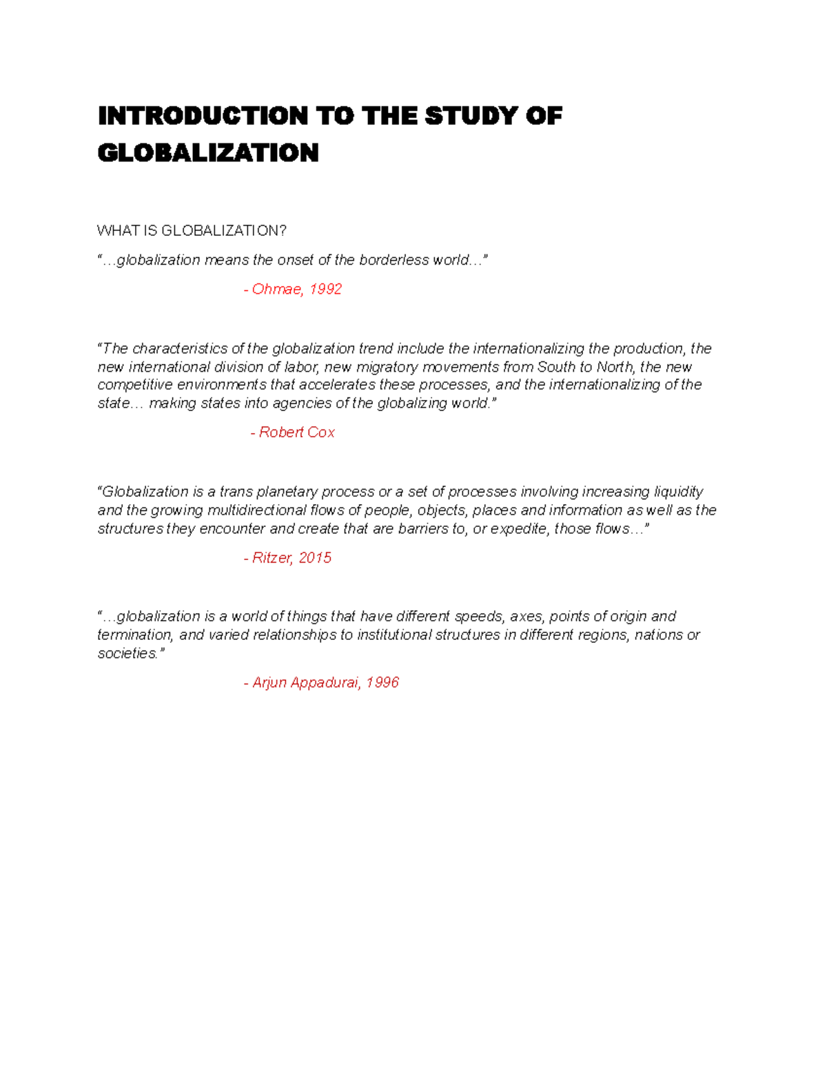 Introduction to Globalization: Concepts and Critiques (Socio) - Studocu