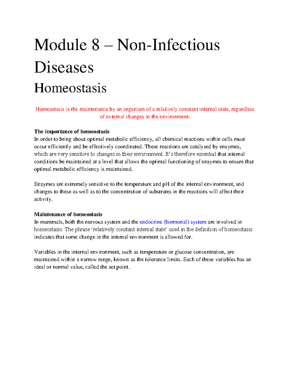 HSC Module 8 Non-Infectious Diseases Notes - Module 8 – Non-Infectious ...