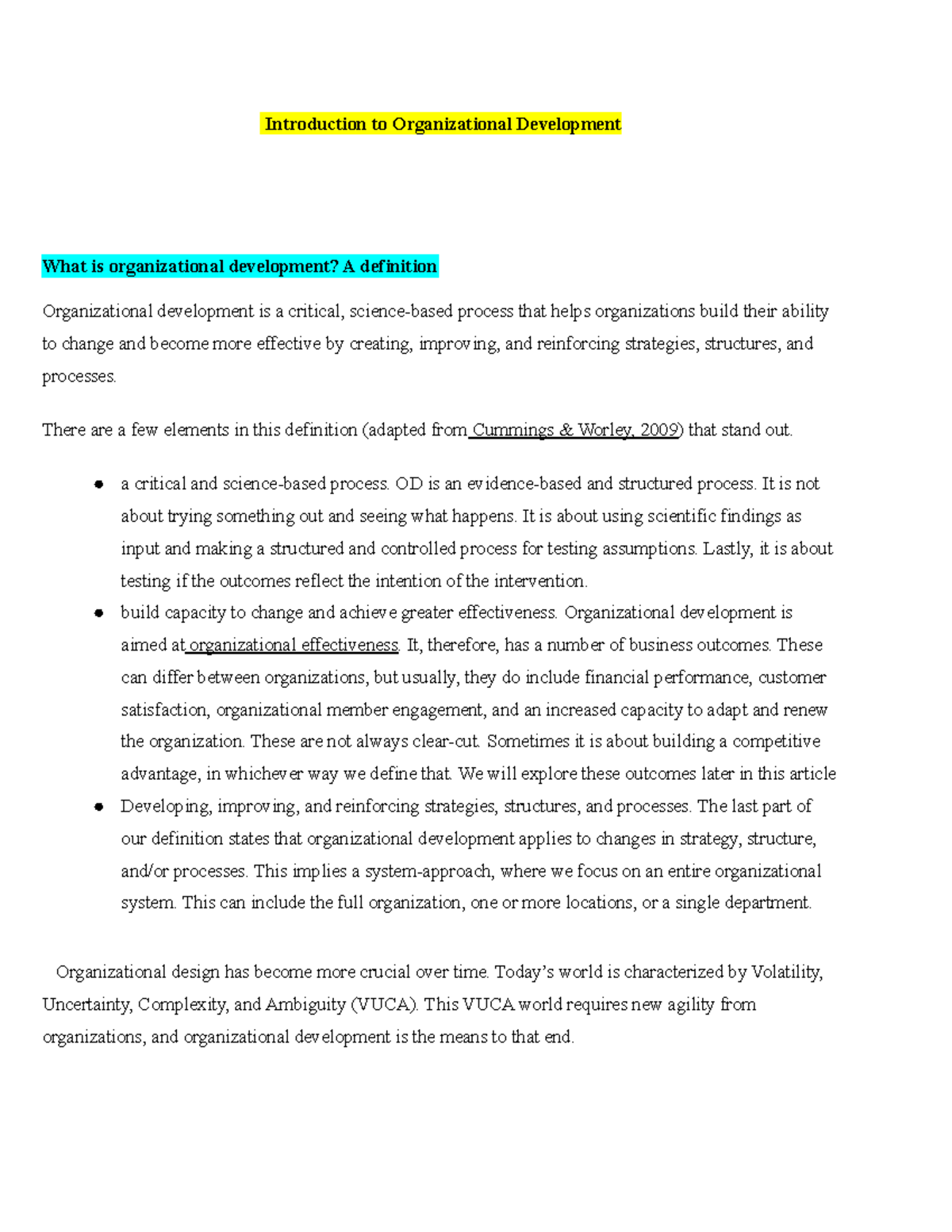 OD Study Notes: Understanding Organizational Development Concepts - Studocu