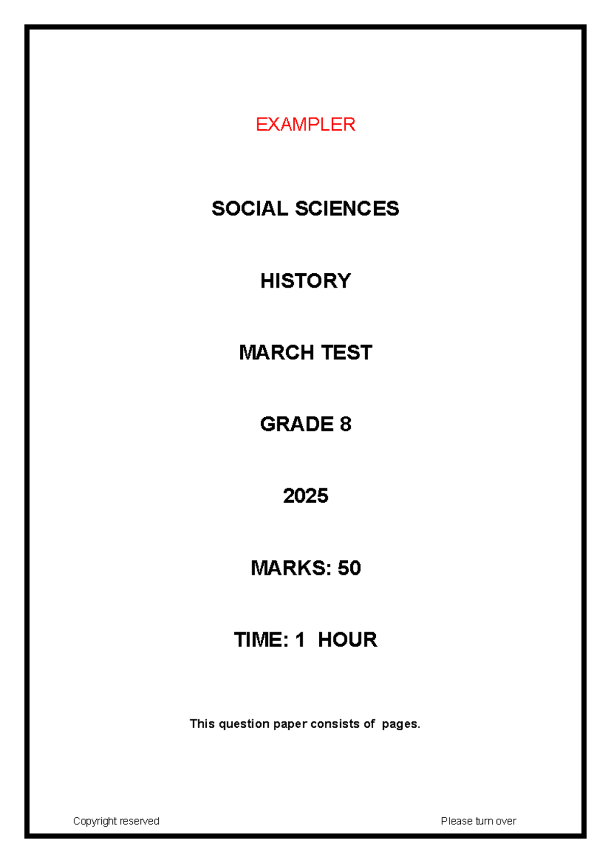 SS Grade 8 History March Test Exampler 2025 - Marks: 50 - Studocu