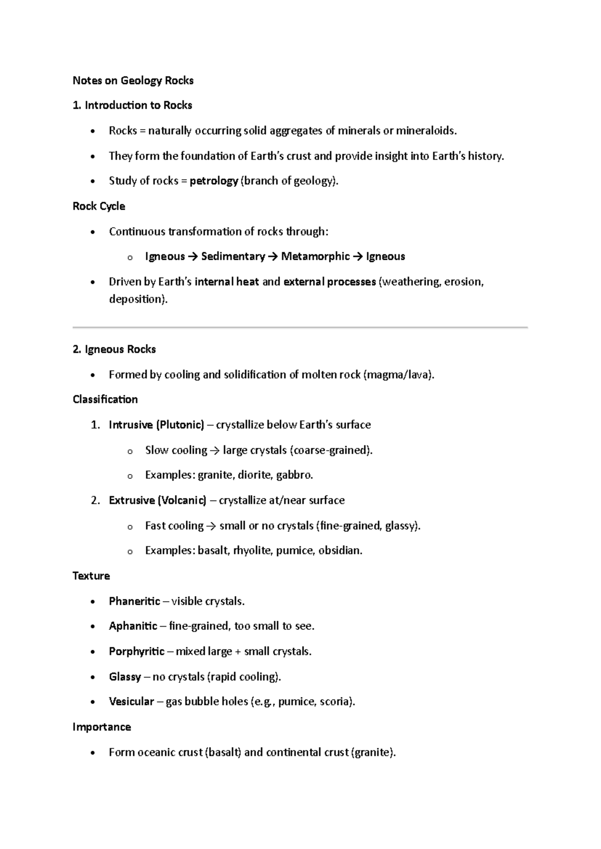 Geology 101: Comprehensive Notes on Rock Types and Formation - Studocu