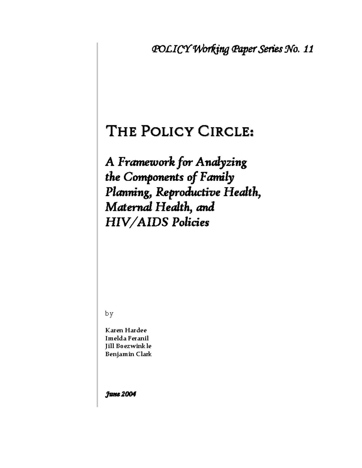 POLICY Working Paper No. 11: Analyzing Family Planning & Health ...
